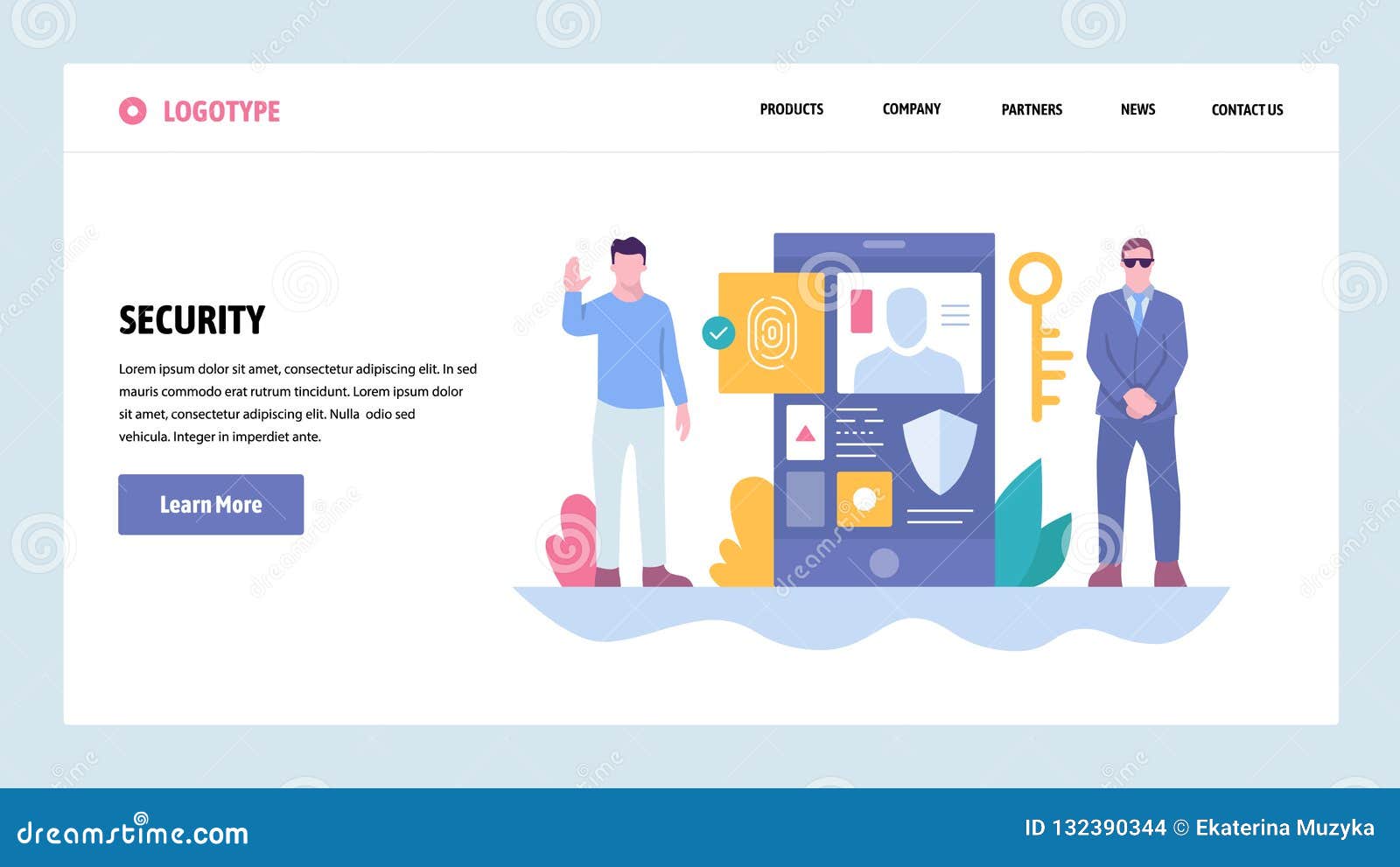 Vector Web Site Gradient Design Template. Cyber Security and Secure ...