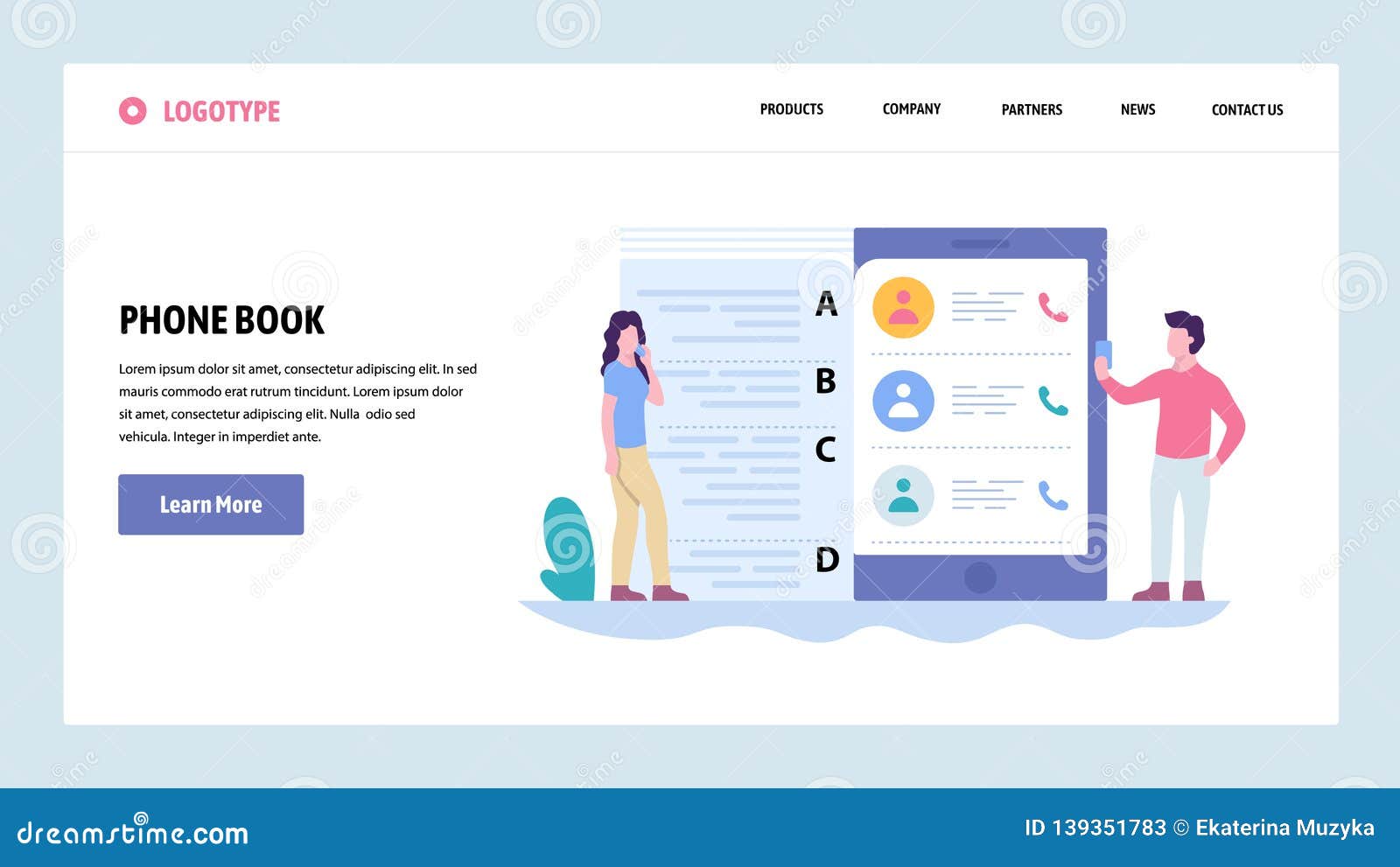 Vector Web Site Gradient Design Template. Mobile Phone Contacts List ...