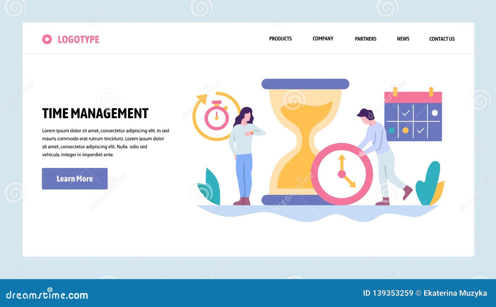 Vector Web Site Gradient Design Template. Time Management Concept ...