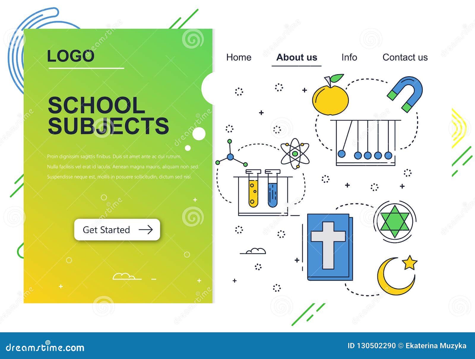 Vector Web Site Linear Art Design Template. School Education Subjects ...