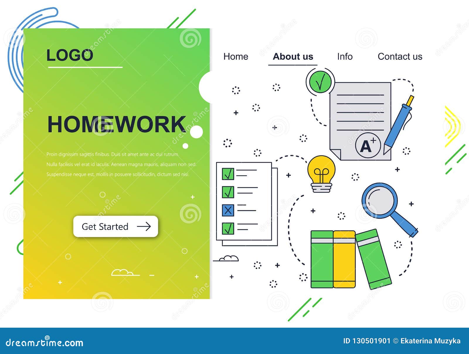 Vector Web Site Linear Art Design Template. School Test and Homework ...