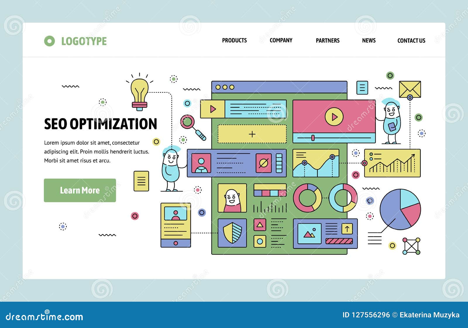 Vector Web Site Linear Art Design Template. SEO Search Engines ...