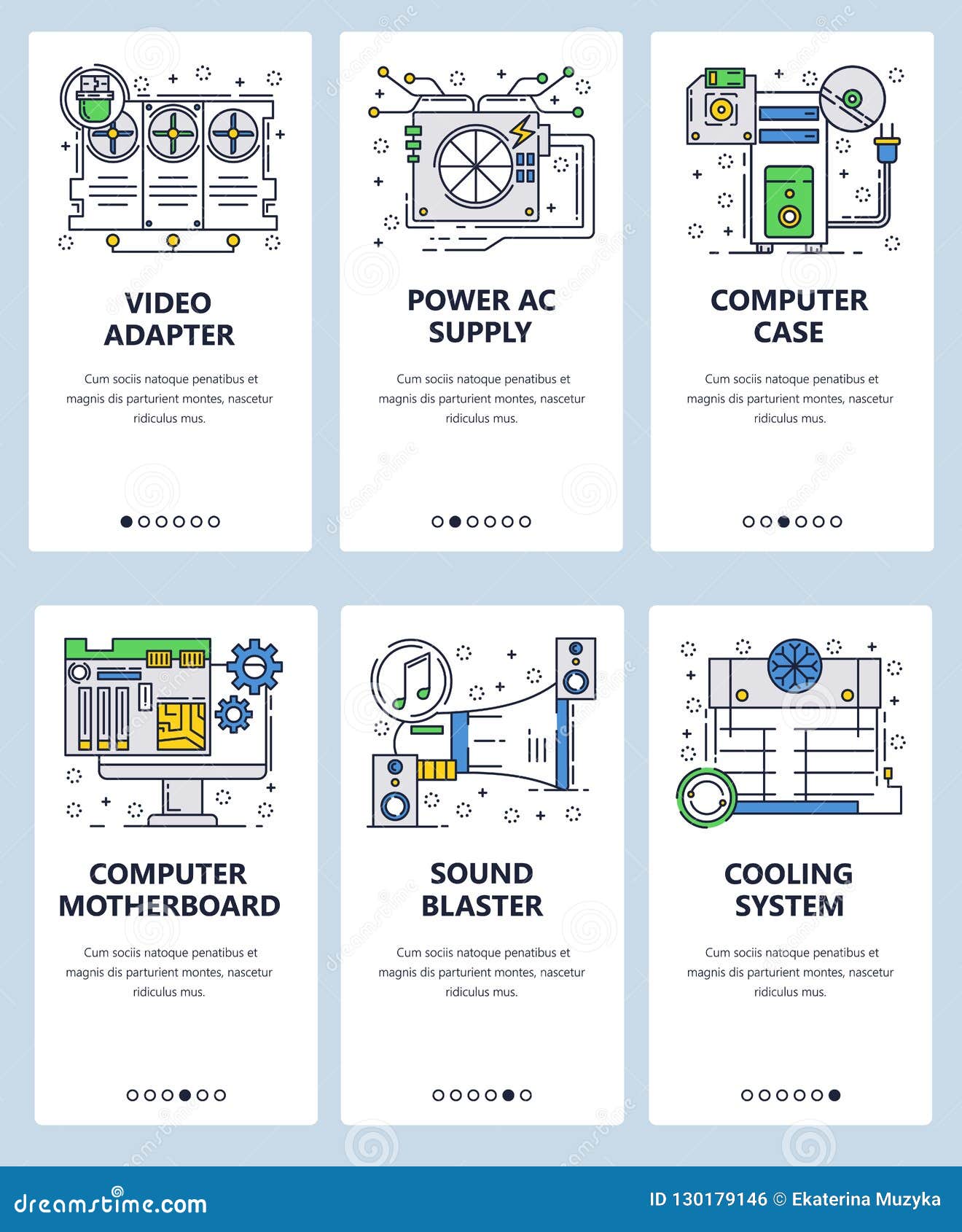 Vector Web Site Linear Art Onboarding Screens Template. Computer System ...