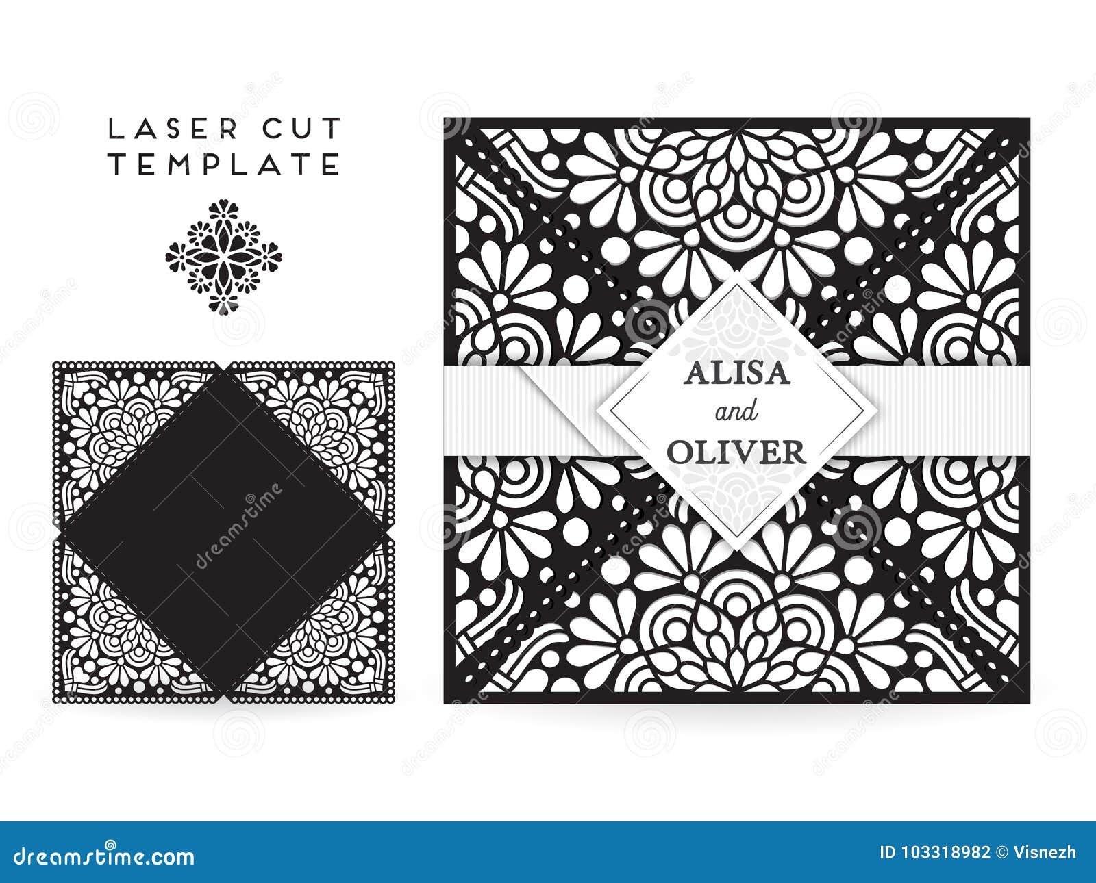 Vector Wedding Card Laser Cut Template Stock Vector - Illustration of ...