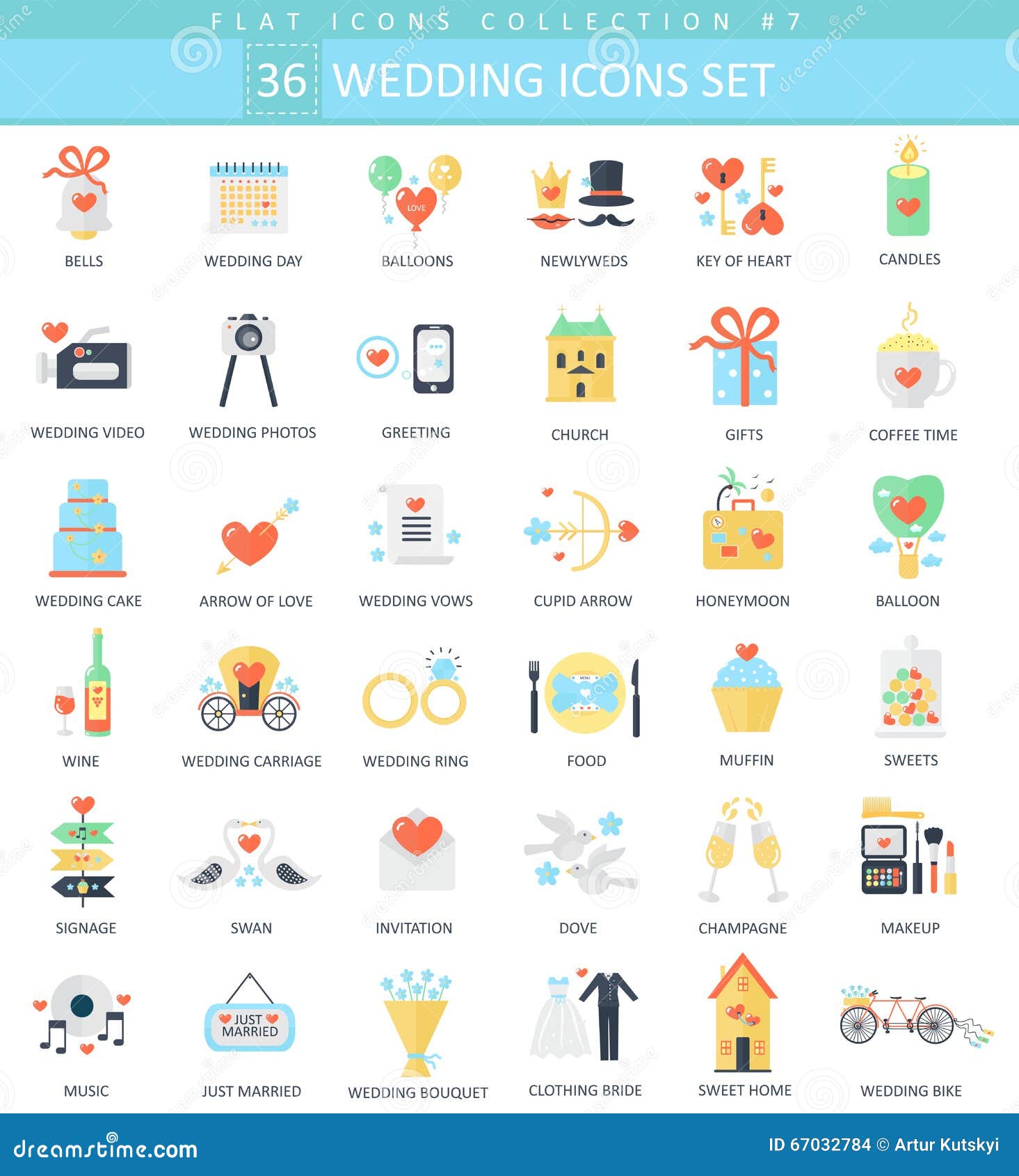 Vector Wedding Color Flat Icon Set. Elegant Style Design. Stock Vector ...