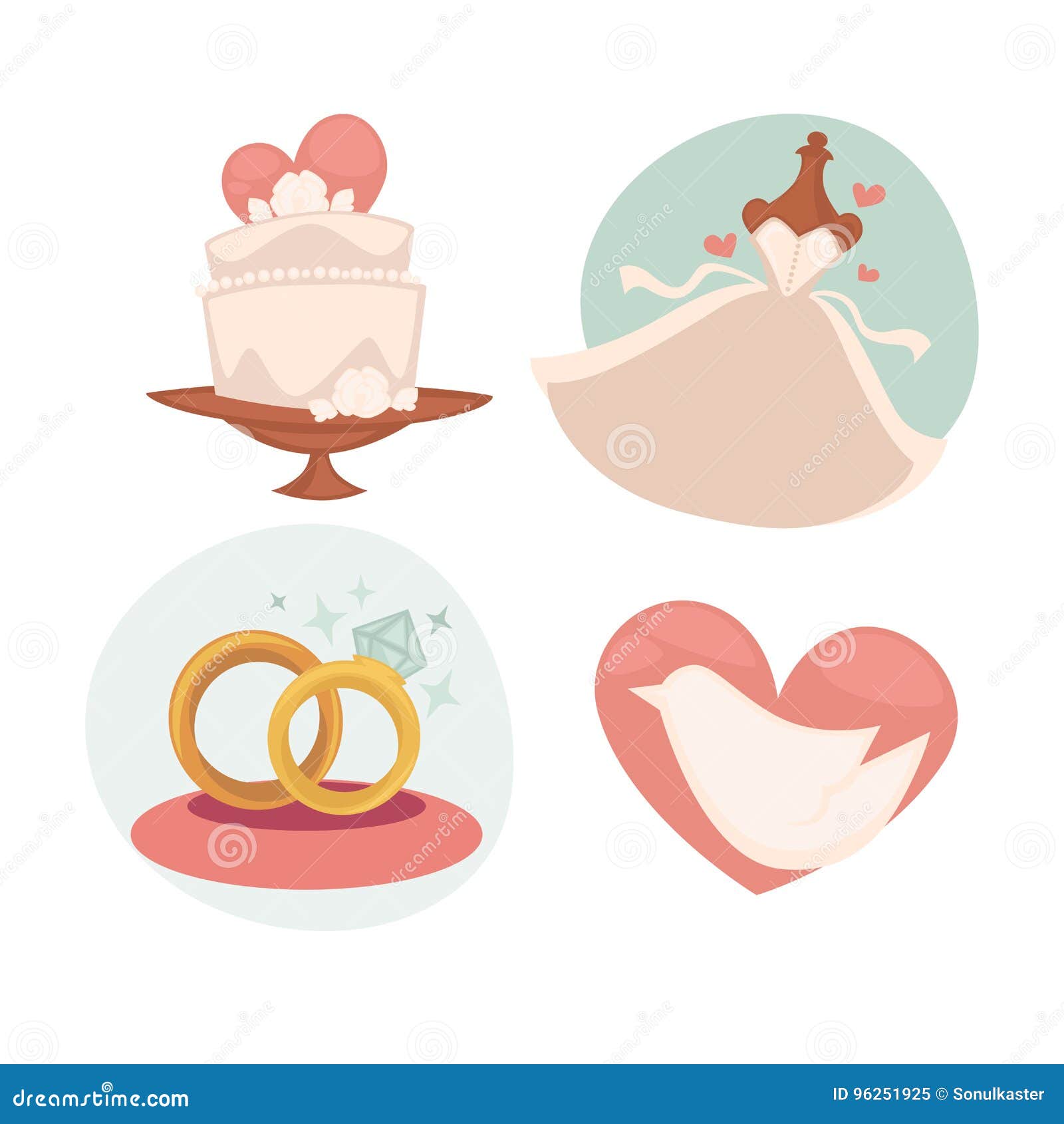Vector Wedding Illustrations with Marriage Symbols. Stock Vector ...