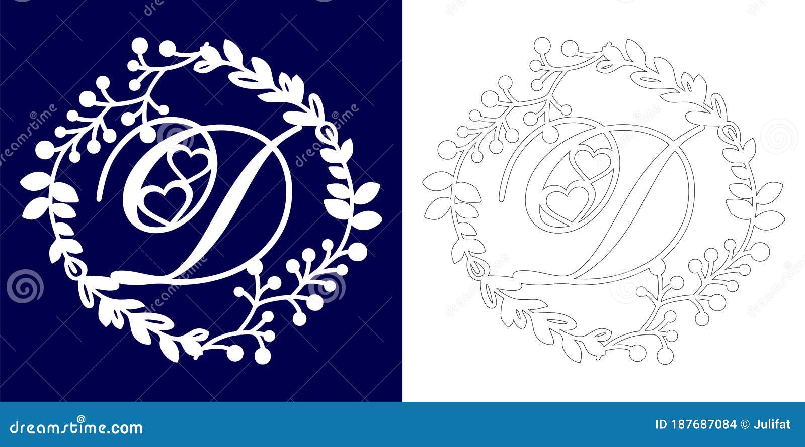 Vector Wedding Initial Monogram for Laser Cutting. Letter D of the ...