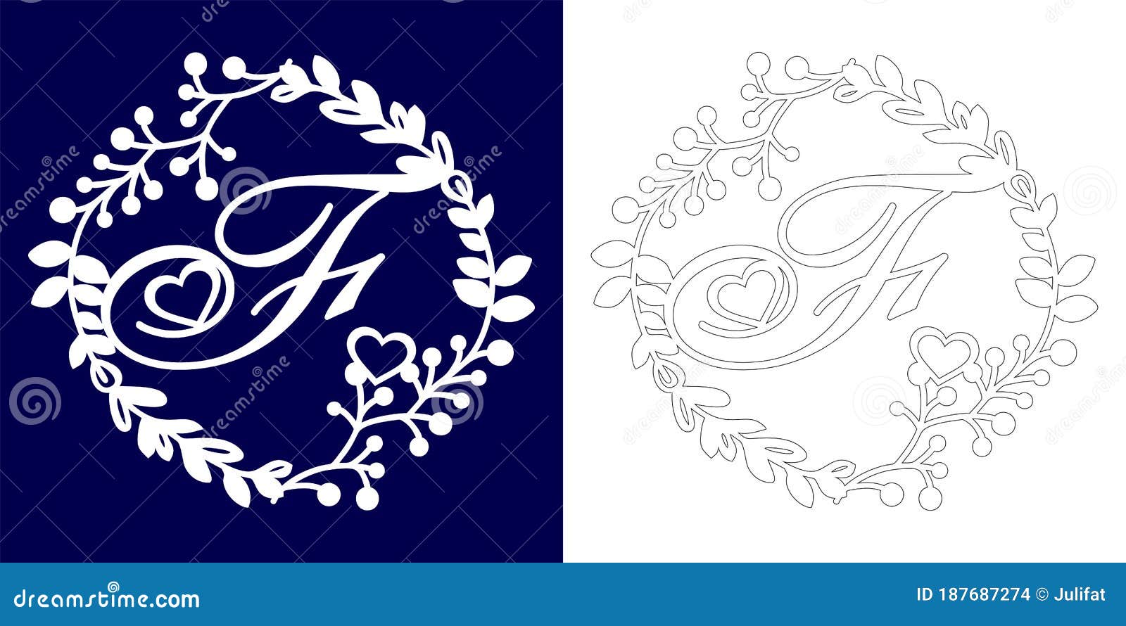 Vector Wedding Initial Monogram for Laser Cutting. Letter F of the ...