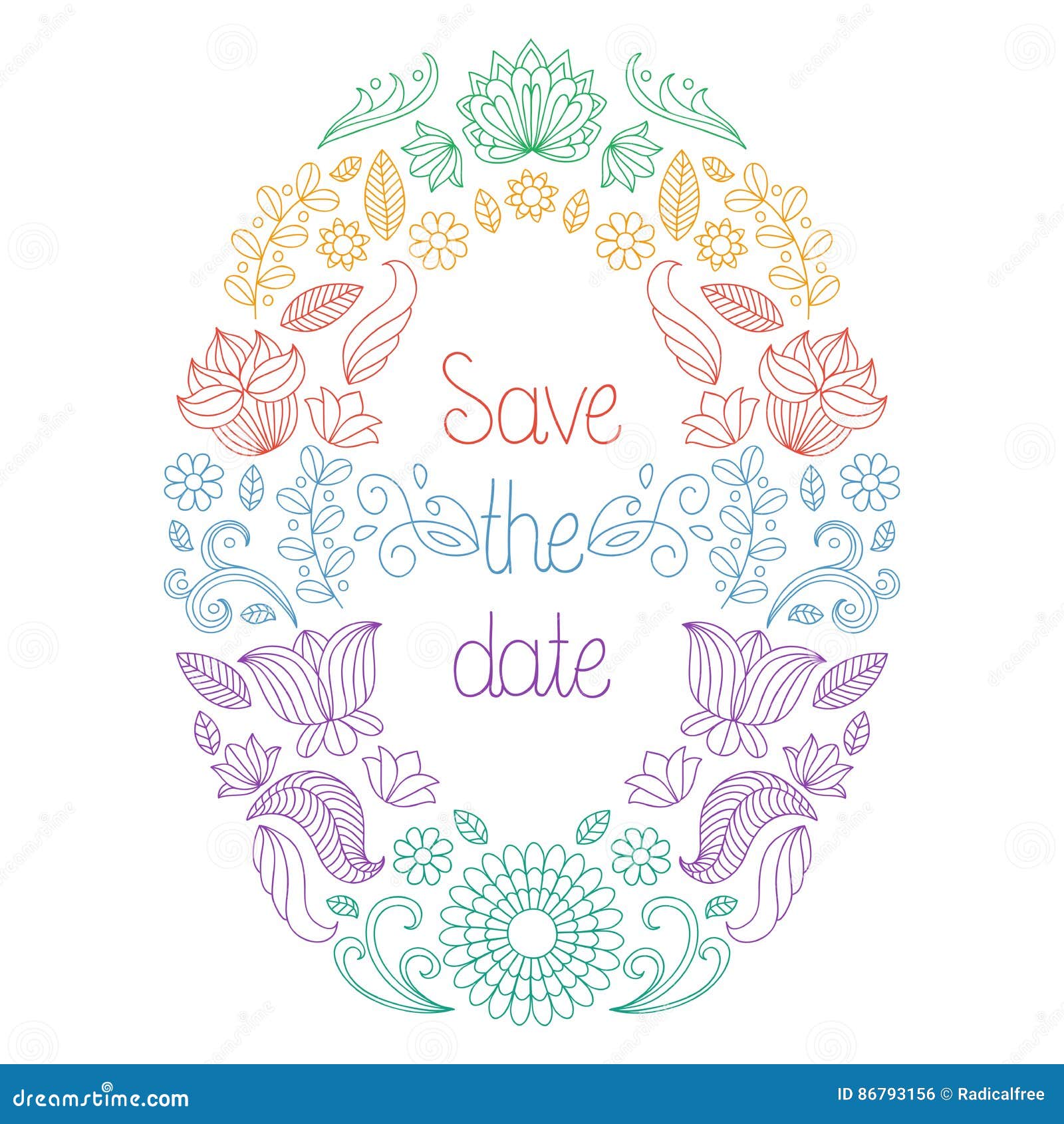 Vector Wedding Invitation Card in Floral Frame and Text Save the Date ...