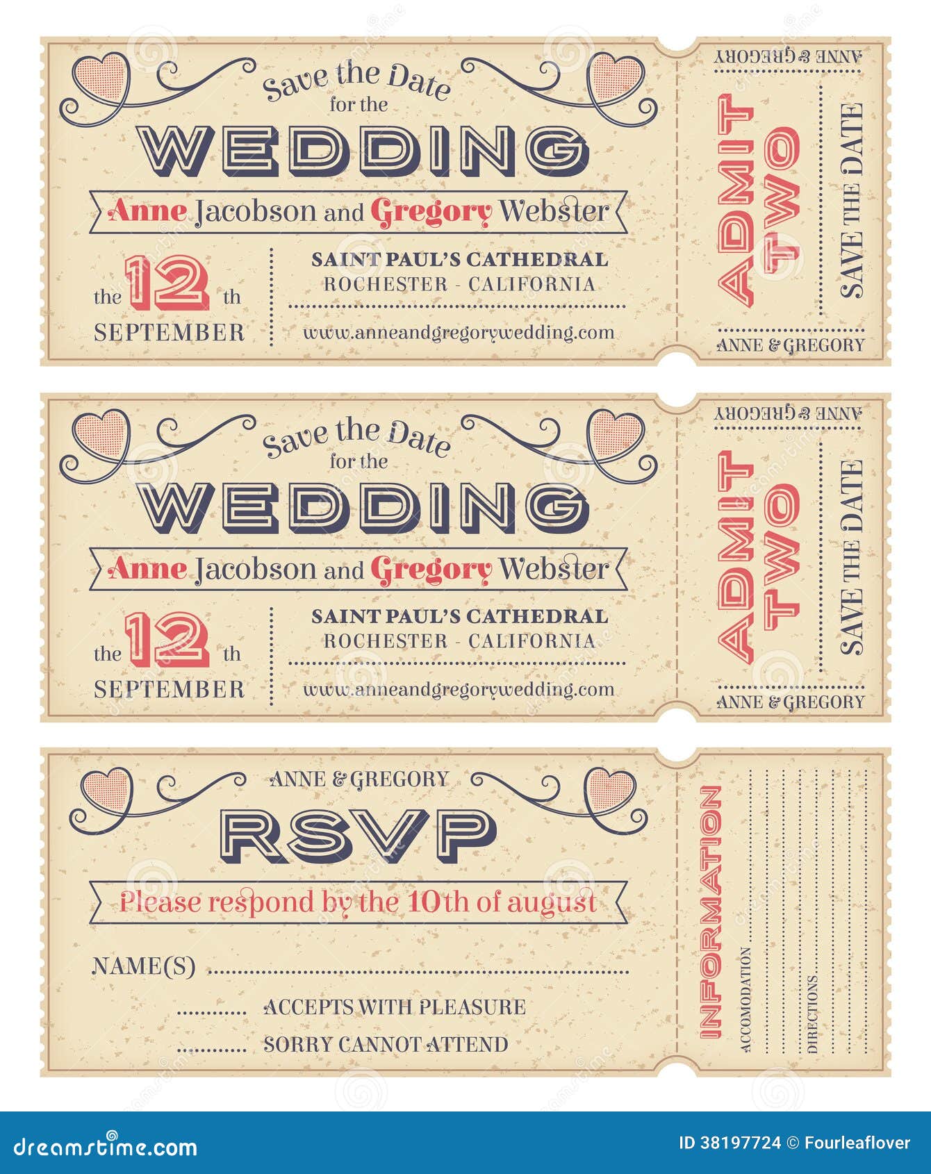 Vector Wedding Invite Tickets Stock Vector - Illustration of torn ...