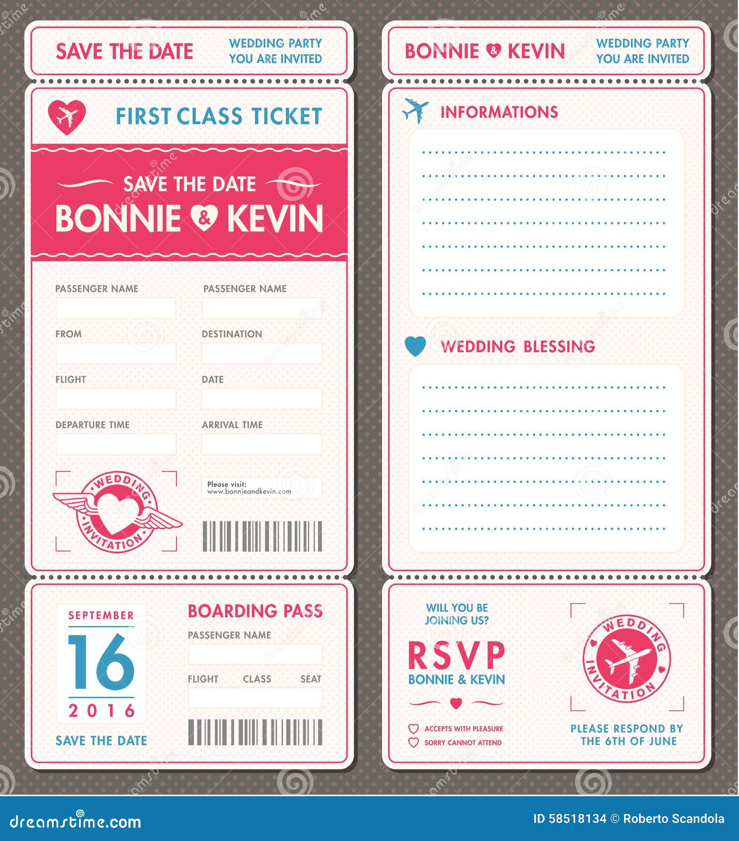 Vector Wedding Invite Tickets Stock Vector - Illustration of grunge ...