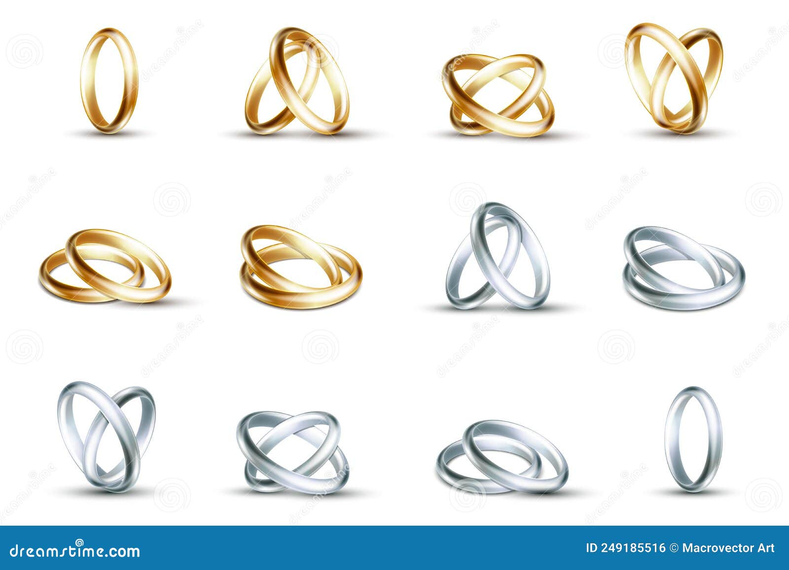 Vector Wedding Rings. Gold and Silver Ring Isolated on White Background ...
