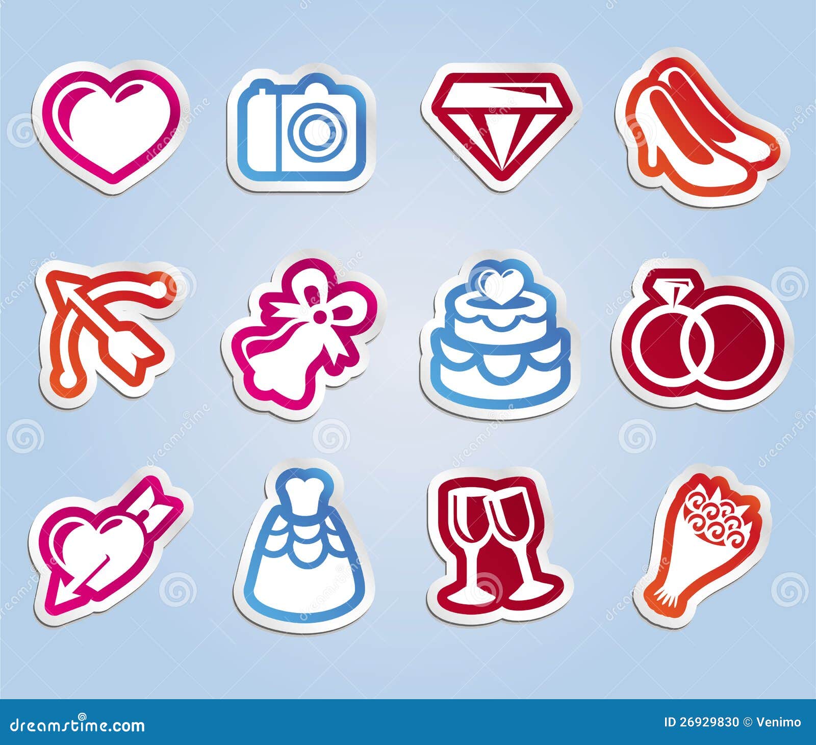 Vector Wedding Sticker with Love and Romance Icons Stock Vector ...