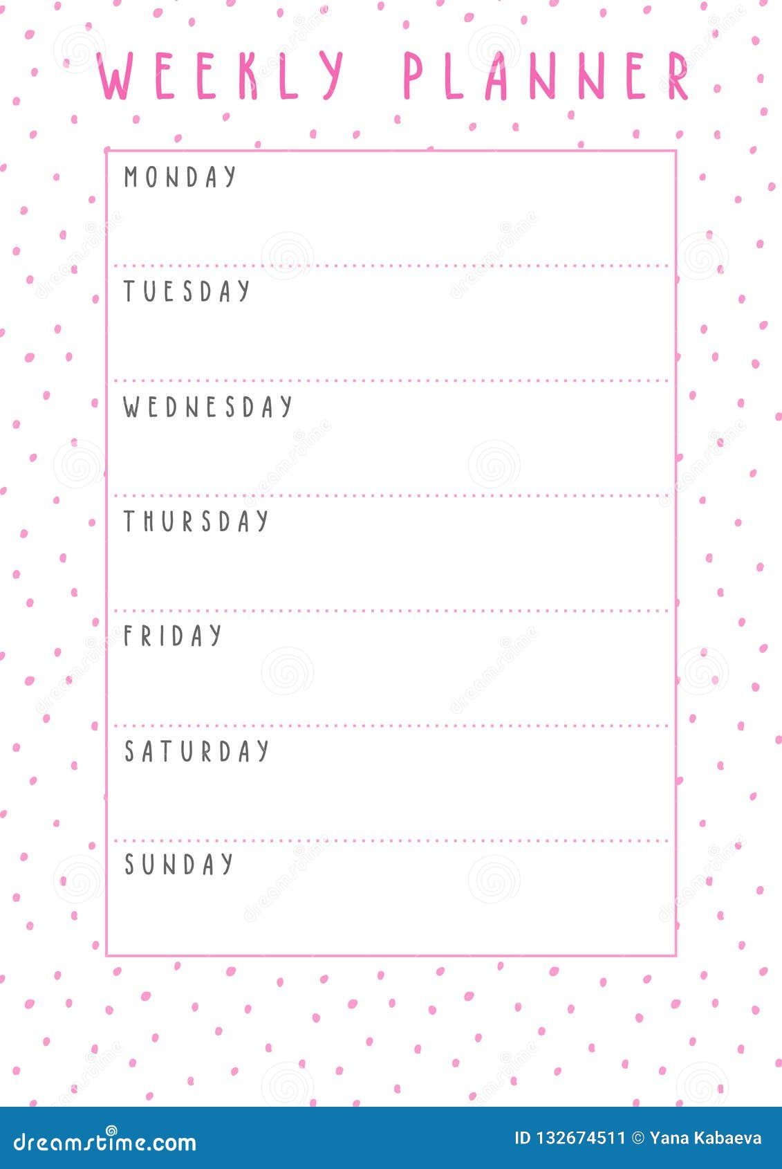 Vector Weekly Planner in Cute Style with Polka Dot Pattern. Printable ...