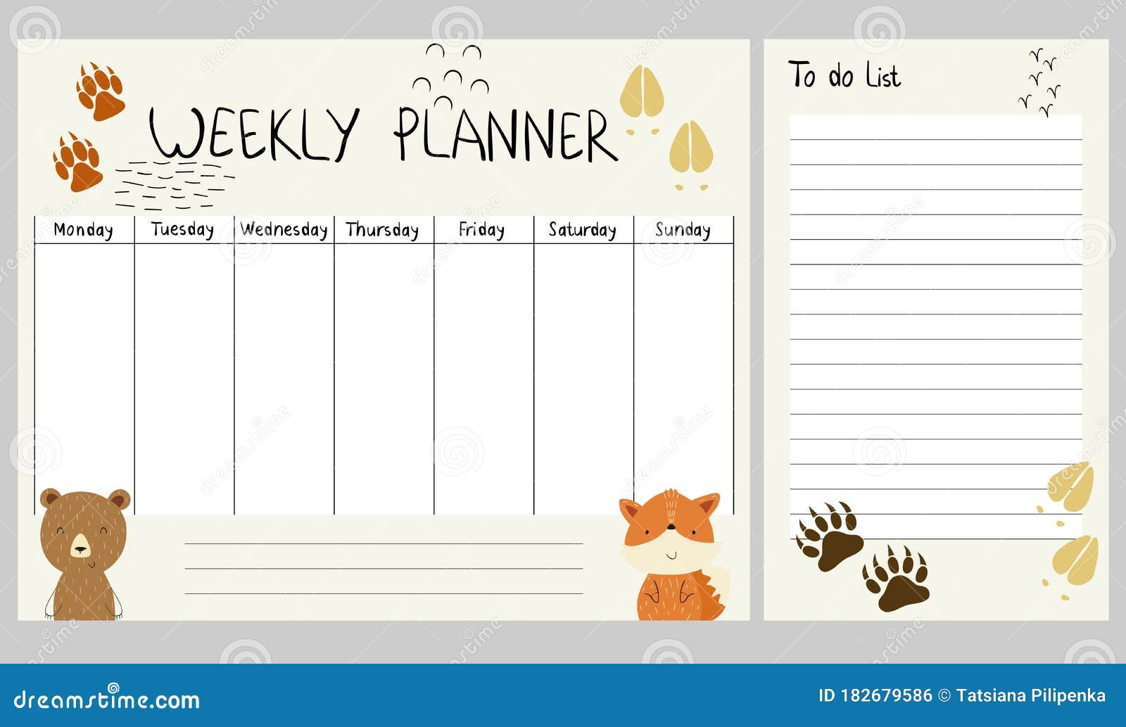 Vector Weekly Planner Template With Abstract Hand Drawn Organic Shapes ...