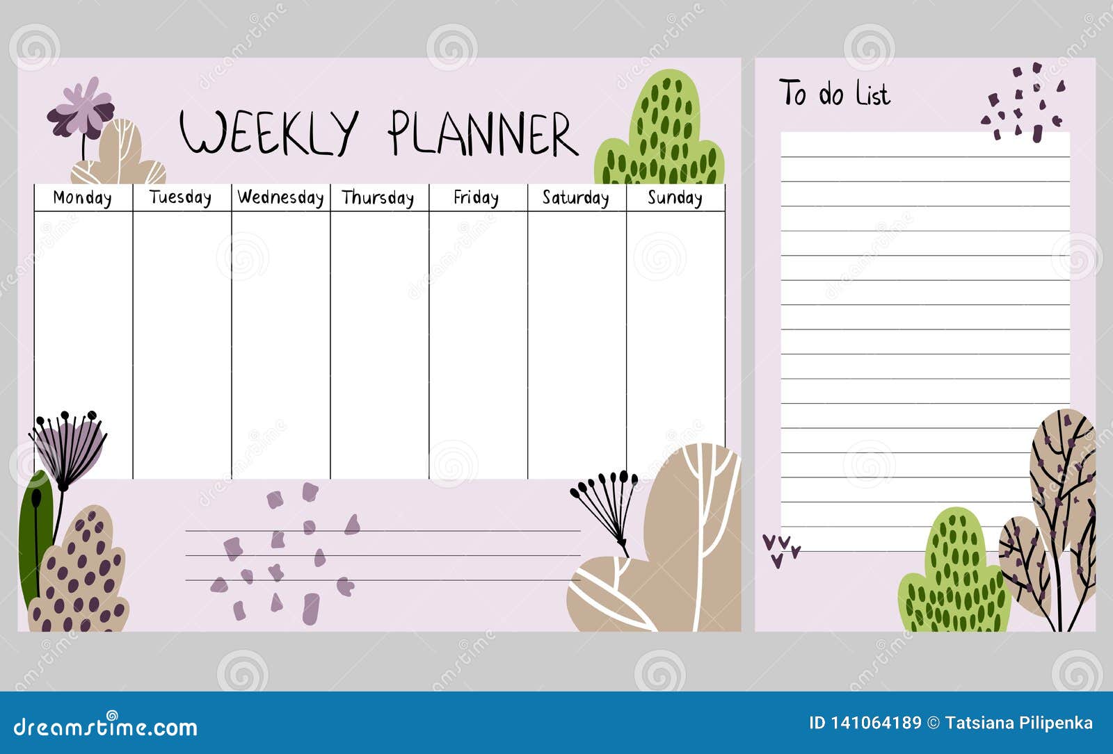 Stylish Weekly Planning Template With Notes On Stars Background. Vector ...