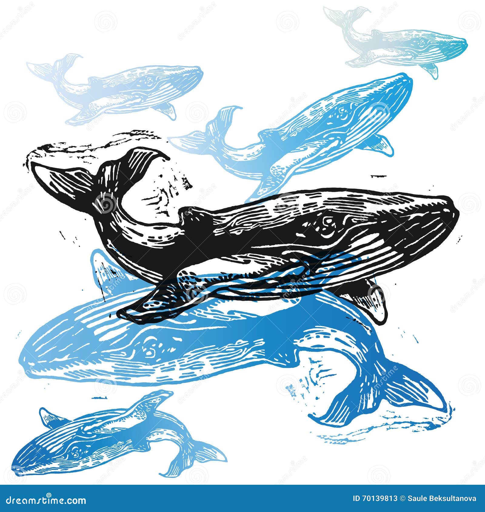 Vector Whale Animals in Abstract Composition. Stock Illustration ...