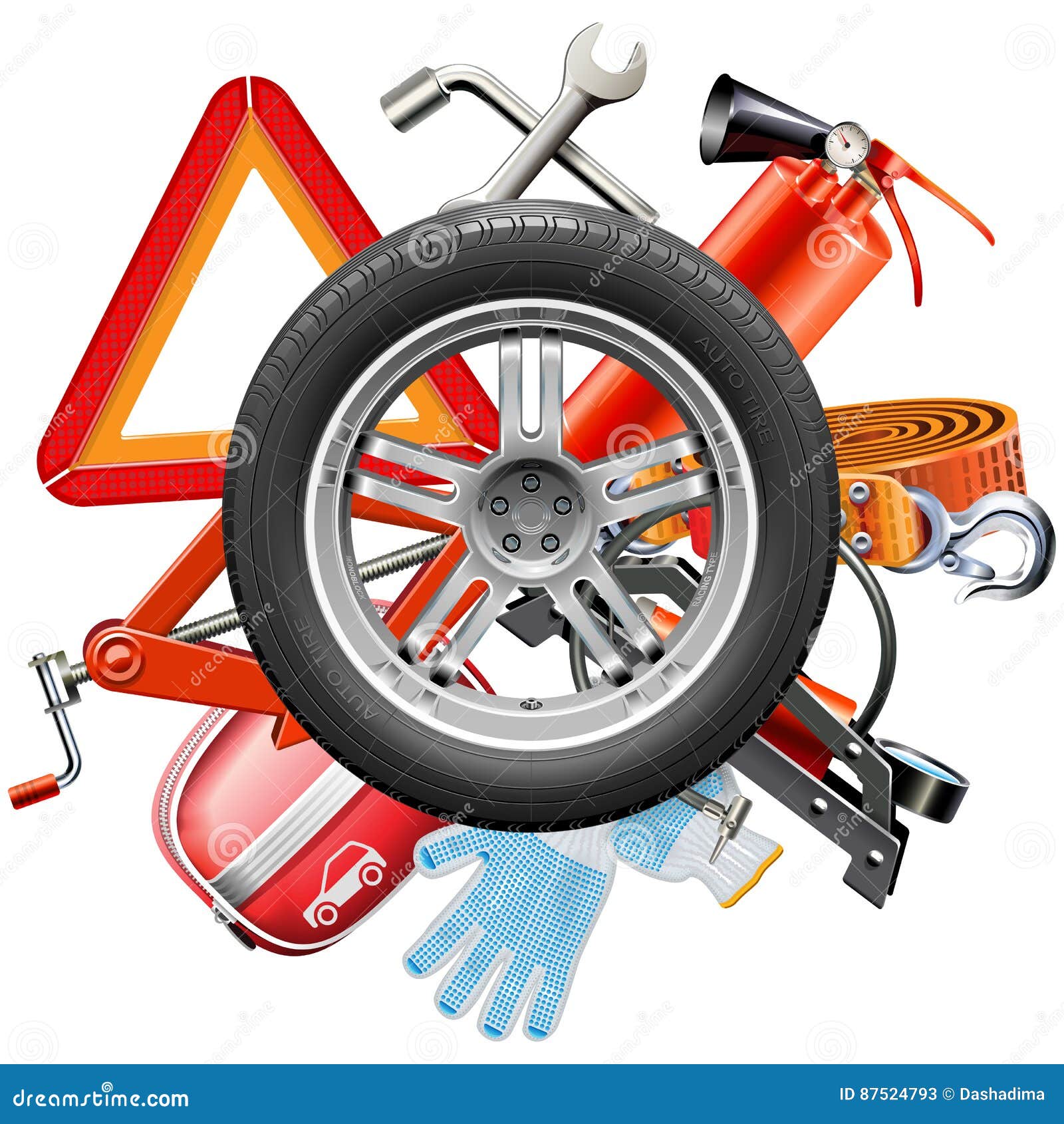 Vector Wheel with Car Accessories Stock Vector - Illustration of hoist ...