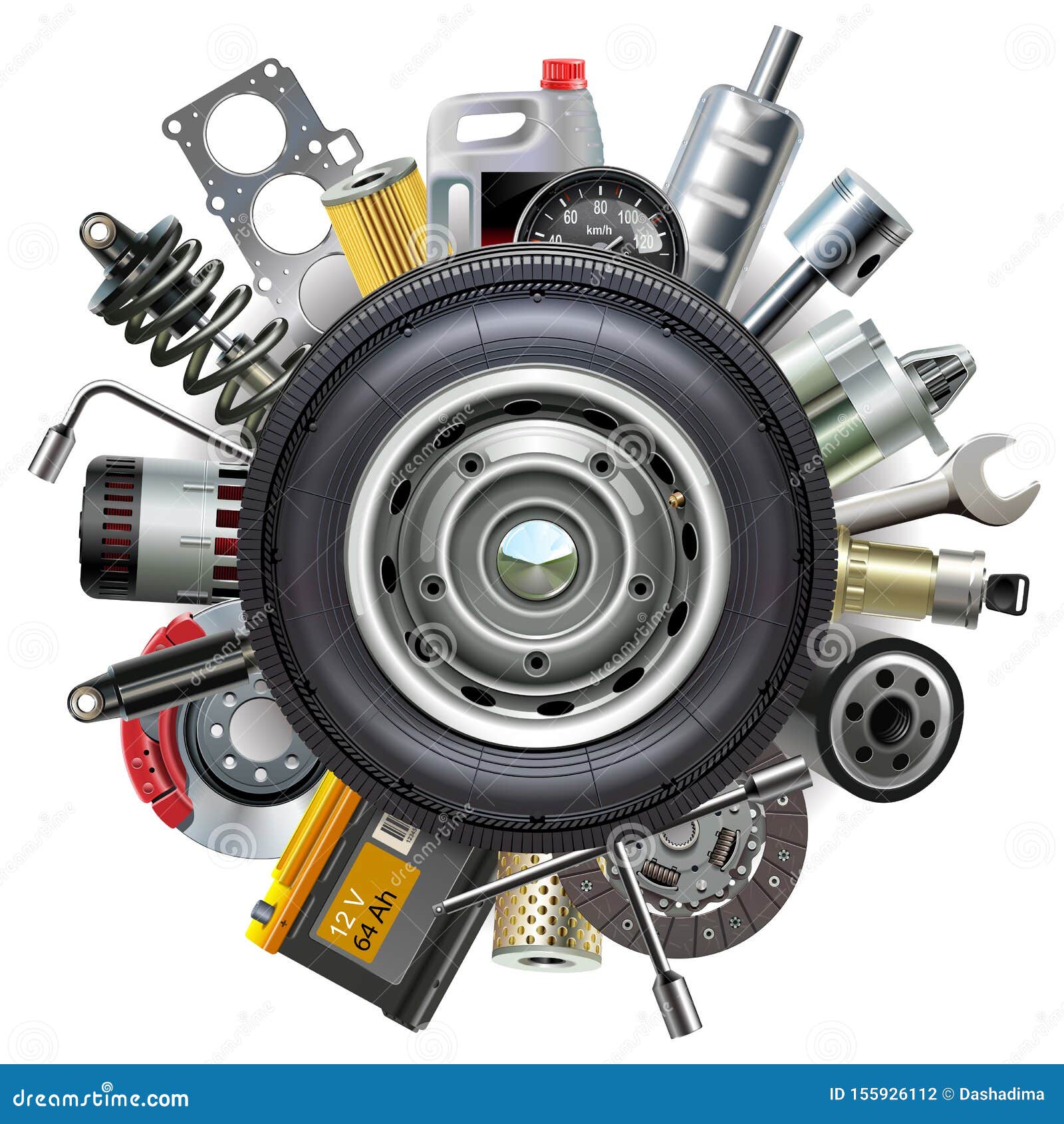 Vector Wheel with Car Spares Stock Vector - Illustration of icon ...