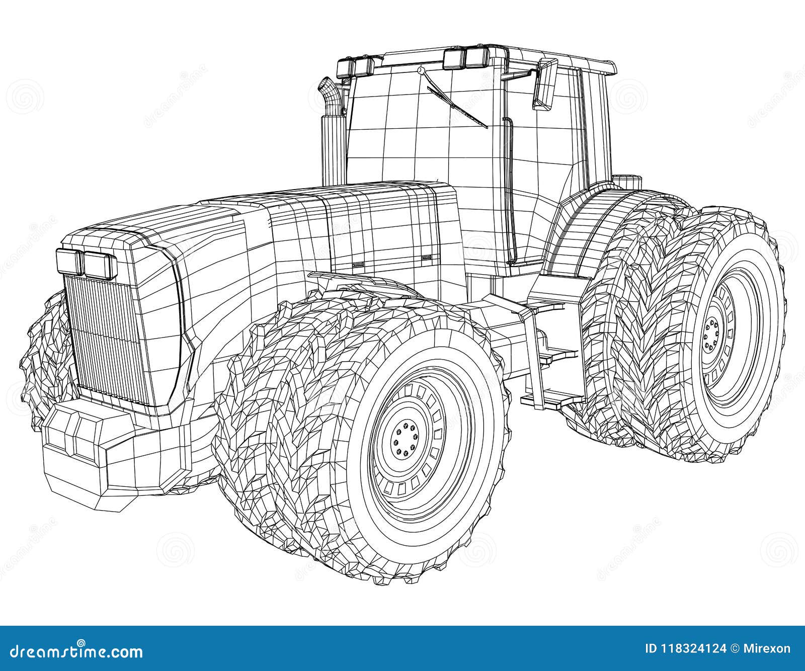Vector Wheeled Tractor Isolated on White Background. Side View. Tracing ...