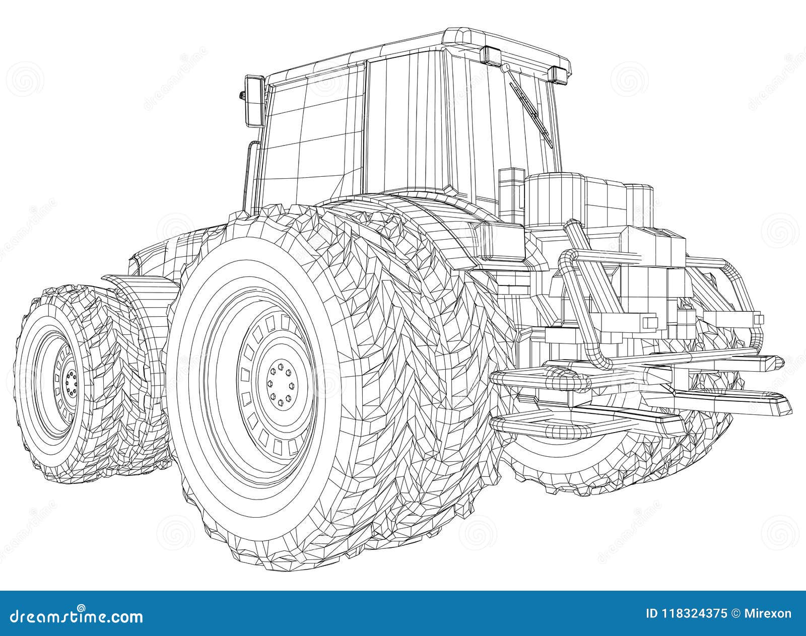 Vector Wheeled Tractor Isolated on White Background. Side View. Tracing ...