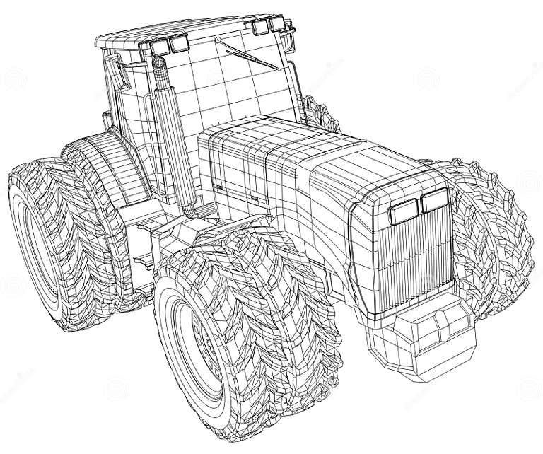 Vector Wheeled Tractor Isolated on White Background. Side View. Tracing ...