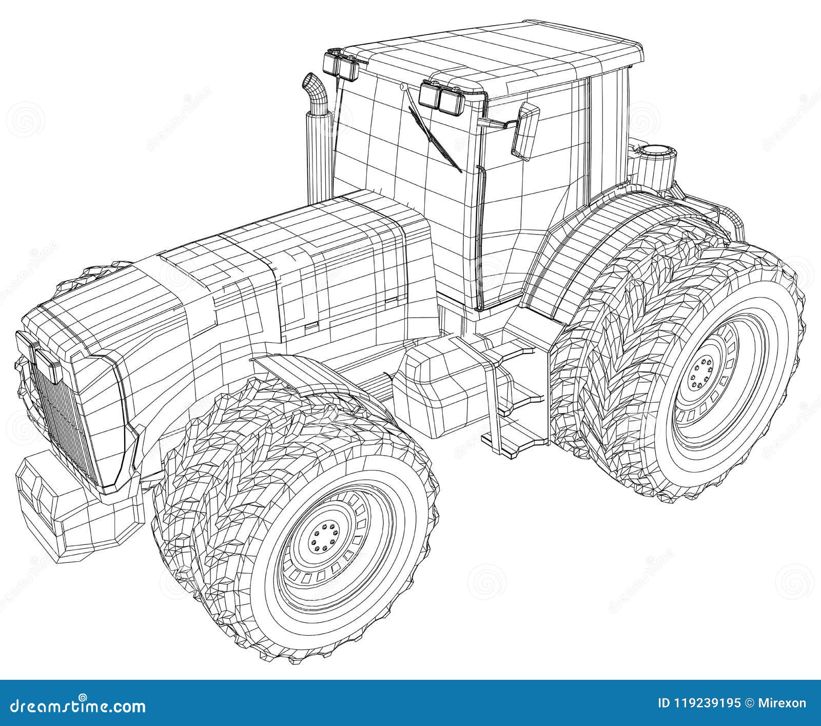 Vector Wheeled Tractor Isolated on White Background. Side View. Tracing ...