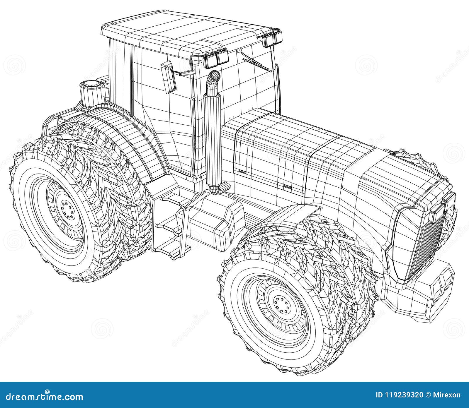 Vector Wheeled Tractor Isolated On White Background. Side View. Tracing ...