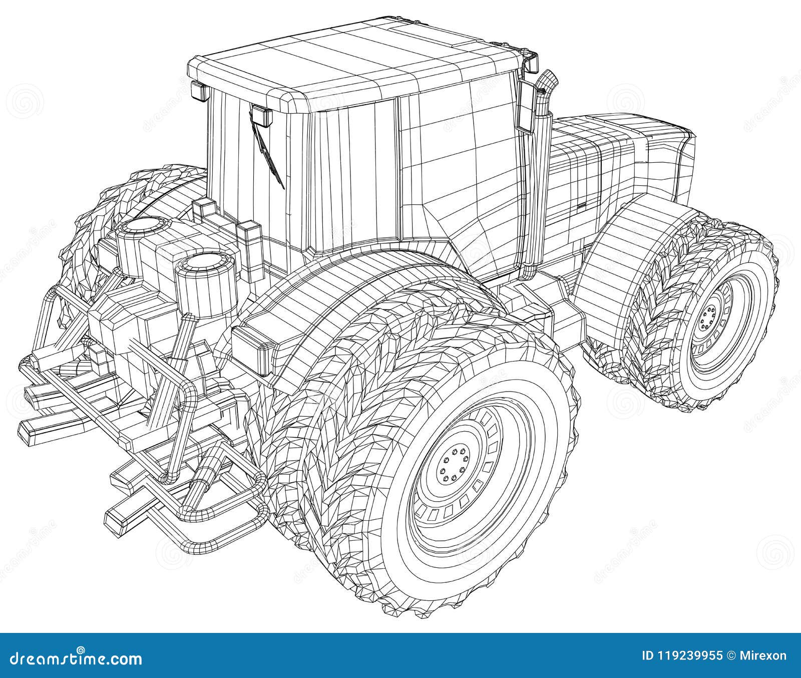 Vector Wheeled Tractor Isolated on White Background. Side View. Tracing ...