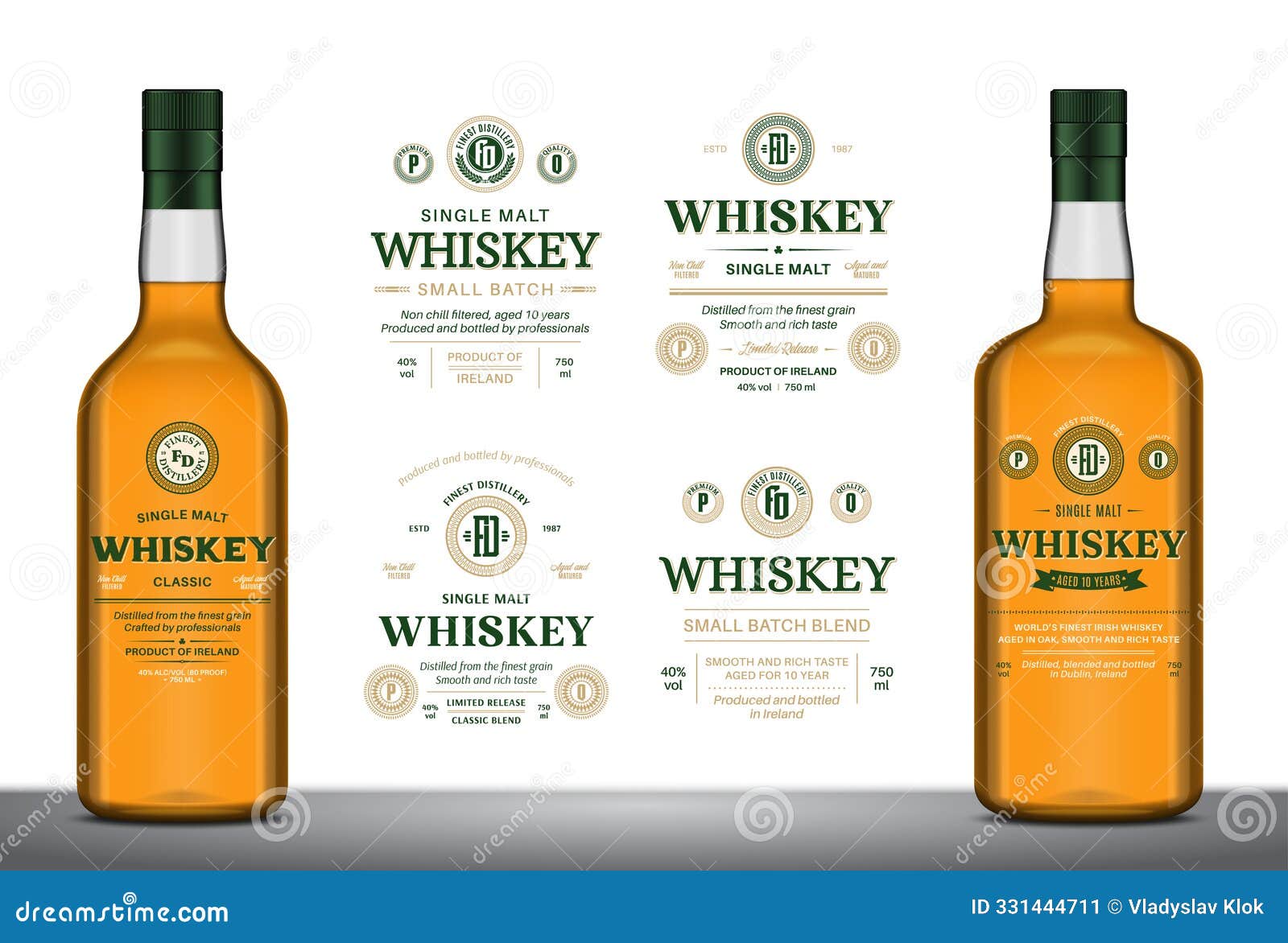 Vector Whiskey Label. Glass Bottle Mockup. Whiskey Icons, Badges ...