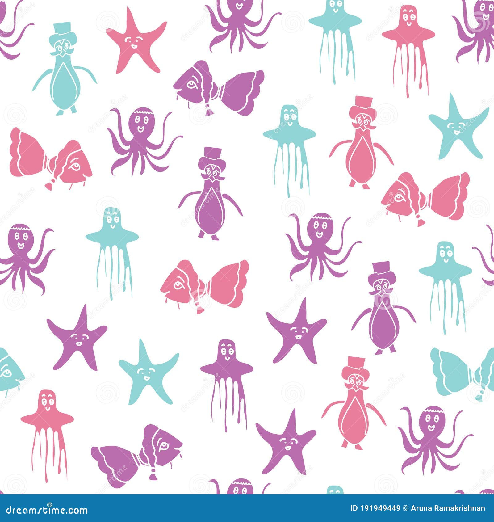 Vector White Aquatic Seamless Pattern Background Stock Vector ...