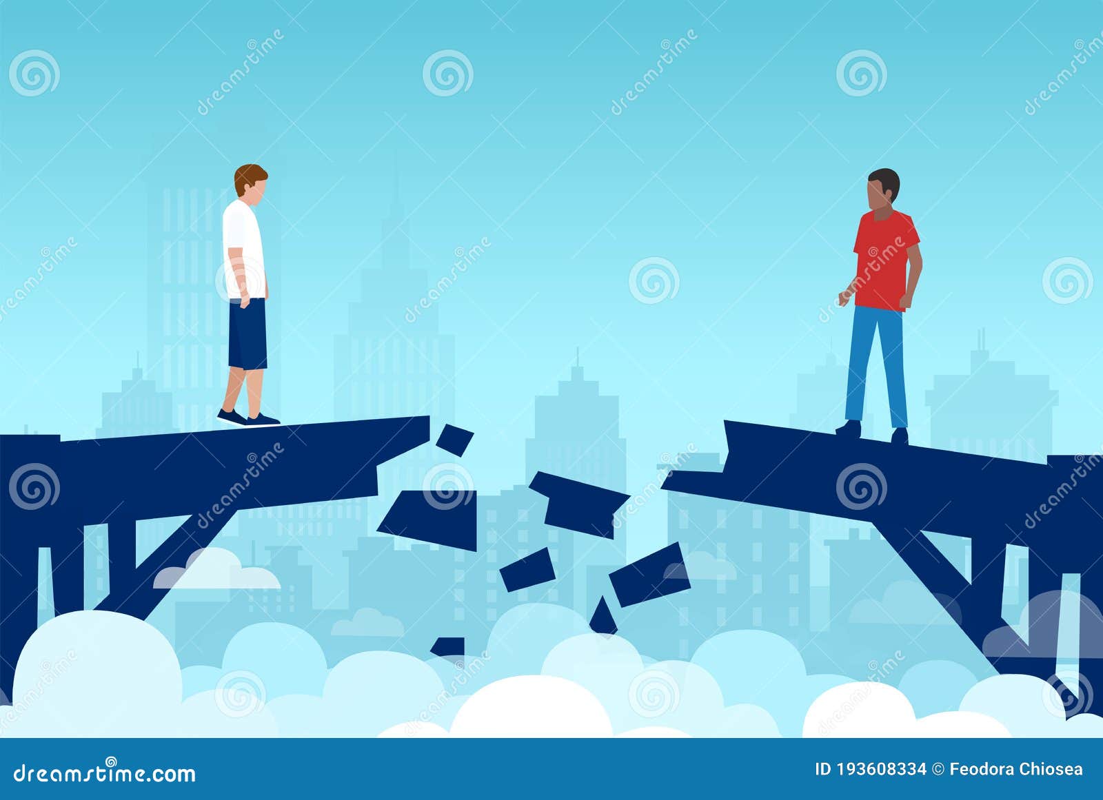 Broken Bridge Cartoon Illustration Isolated White Background. Wooden ...