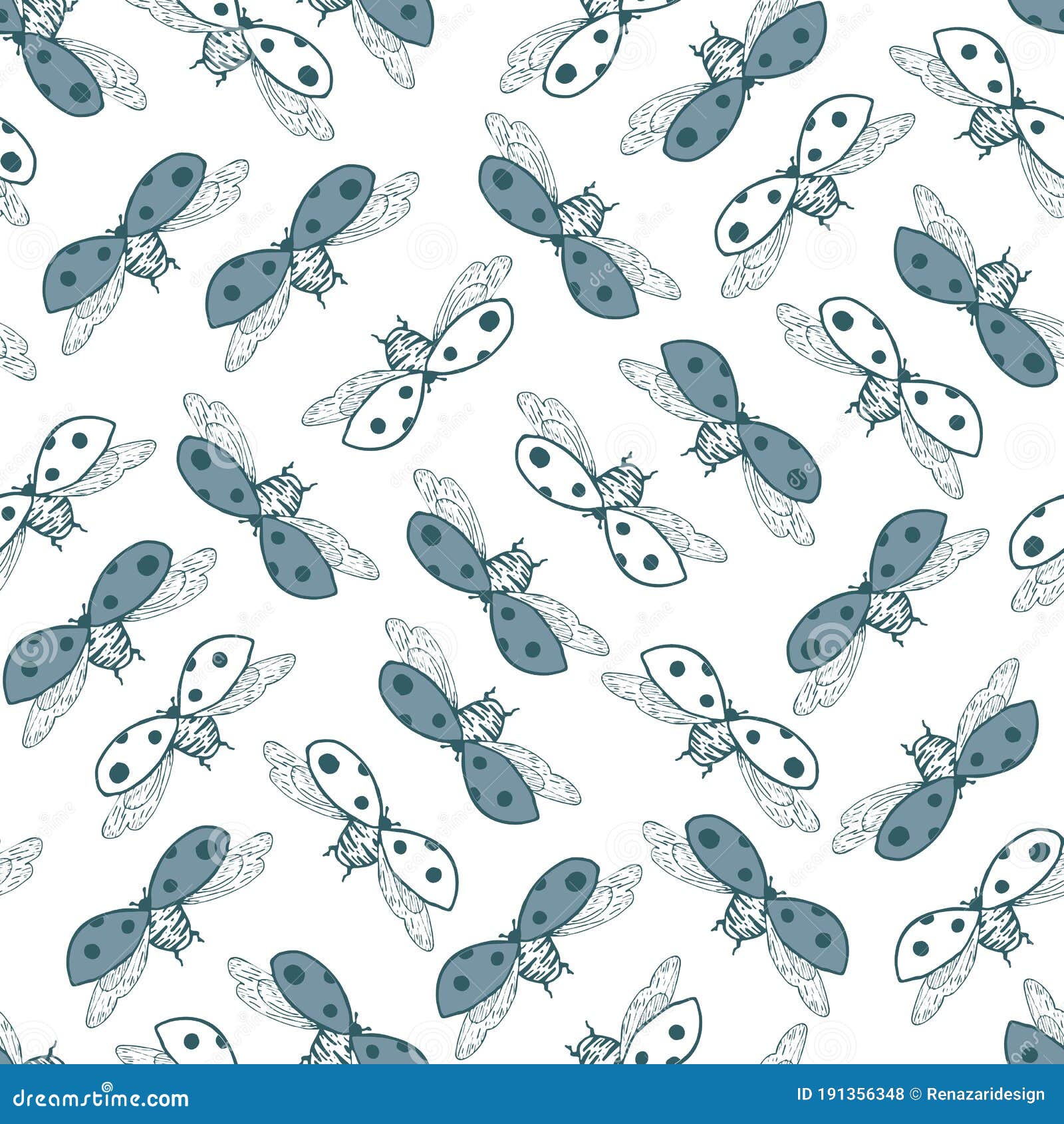Vector White Blue Ladybug Seamless Pattern Print Background. Stock ...