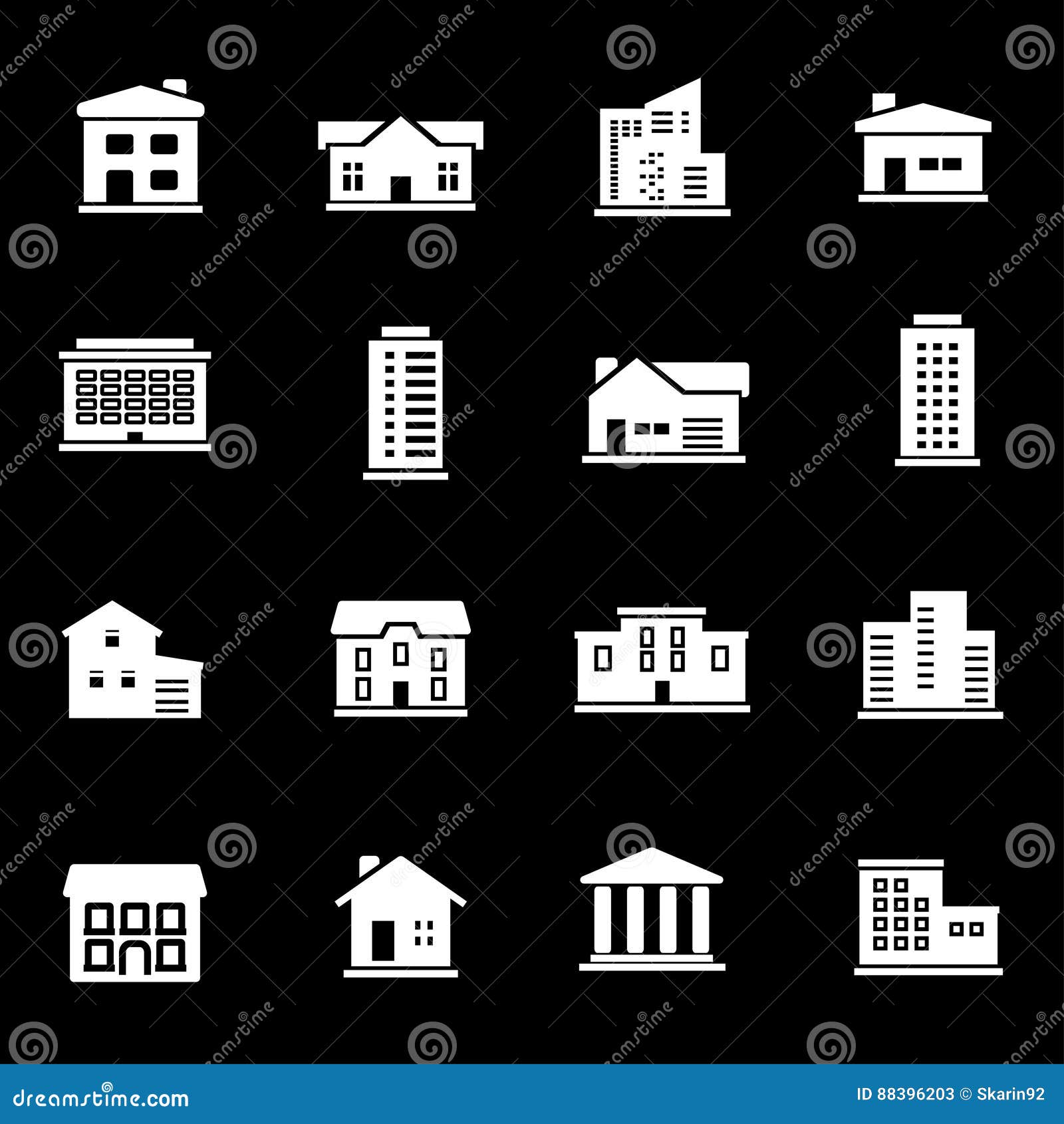 Vector White Buildings Icons Set Stock Vector - Illustration of ...