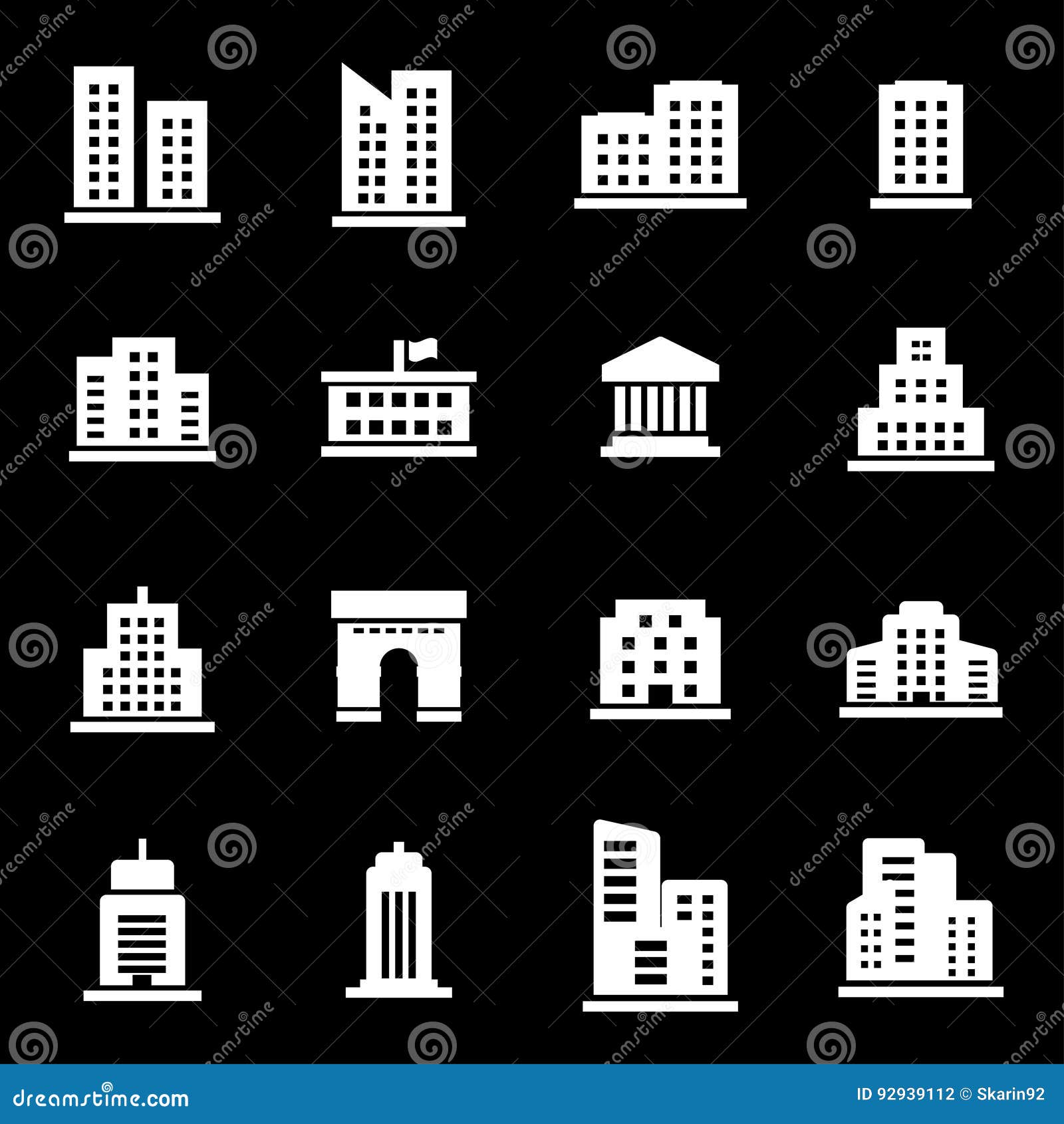 Vector White Buildings Icons Set Stock Illustration - Illustration of ...