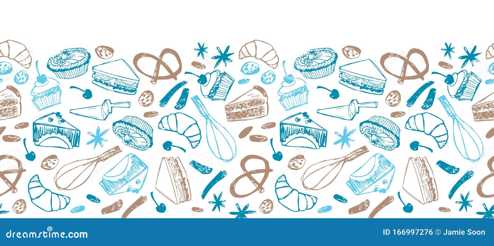 Vector White Cakes and Pastry Horizontal Border Pattern. Perfect for ...