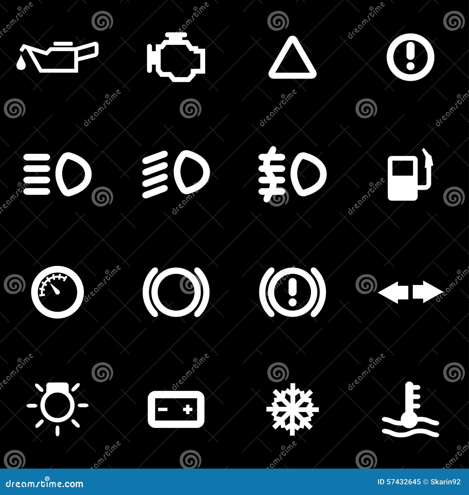 Vector White Car Dashboard Icon Set Stock Illustration - Illustration ...