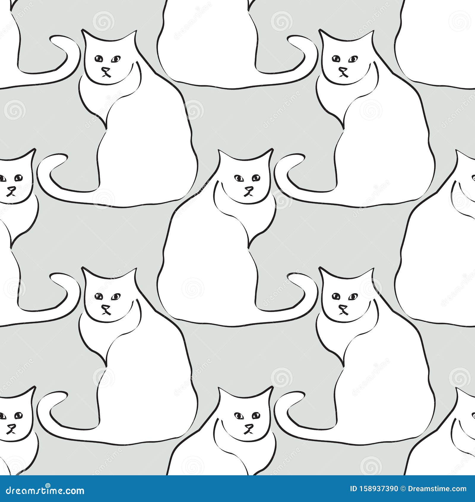 Vector White Cats on Gray Background Seamless Repeat Pattern Stock ...