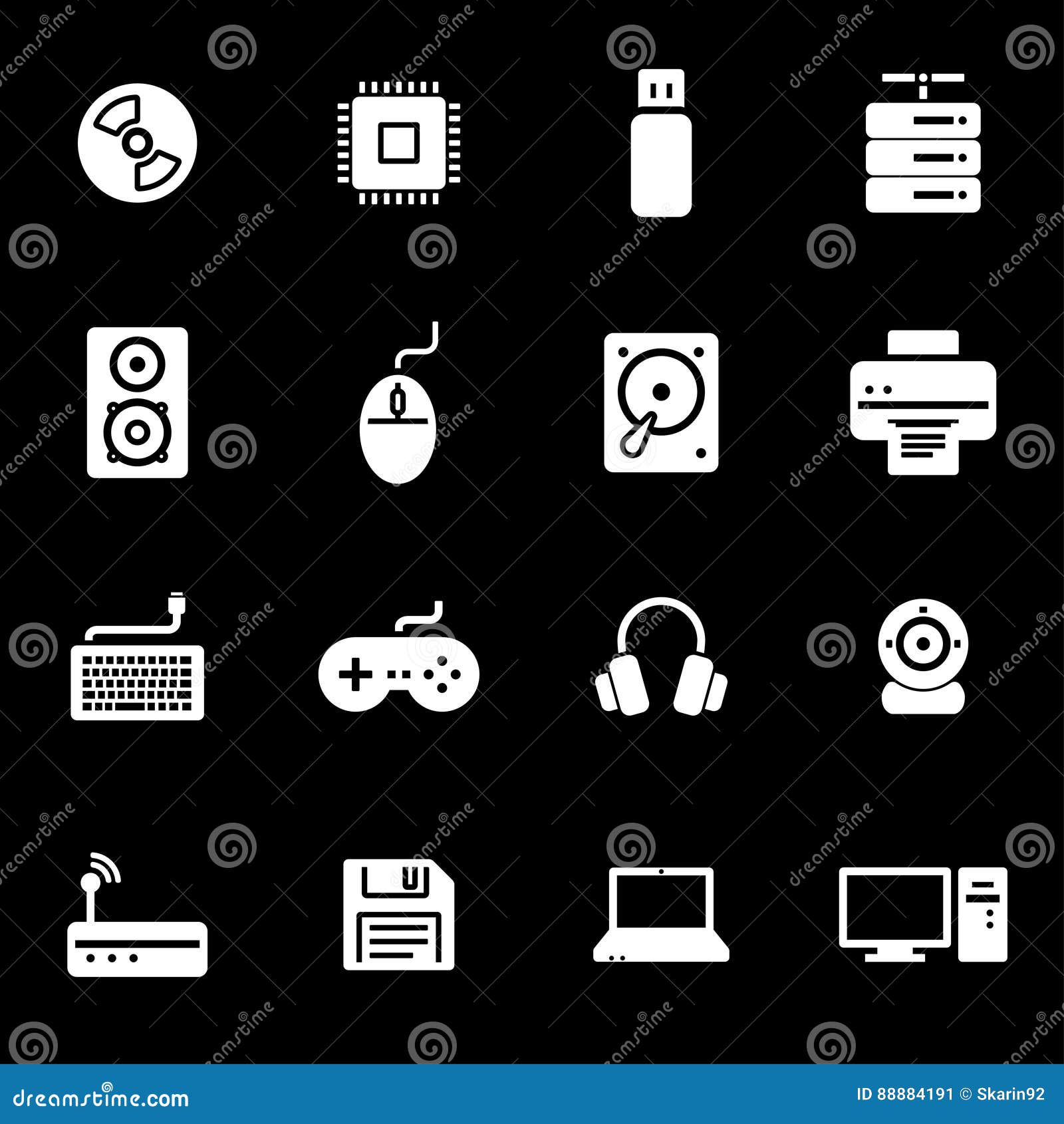 Vector White Computer Icons Set Stock Illustration - Illustration of ...