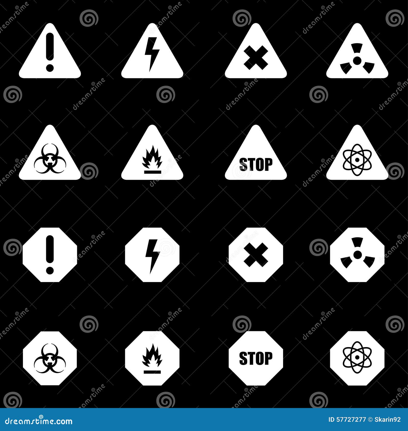 Vector White Danger Icon Set Stock Illustration - Illustration of stop ...