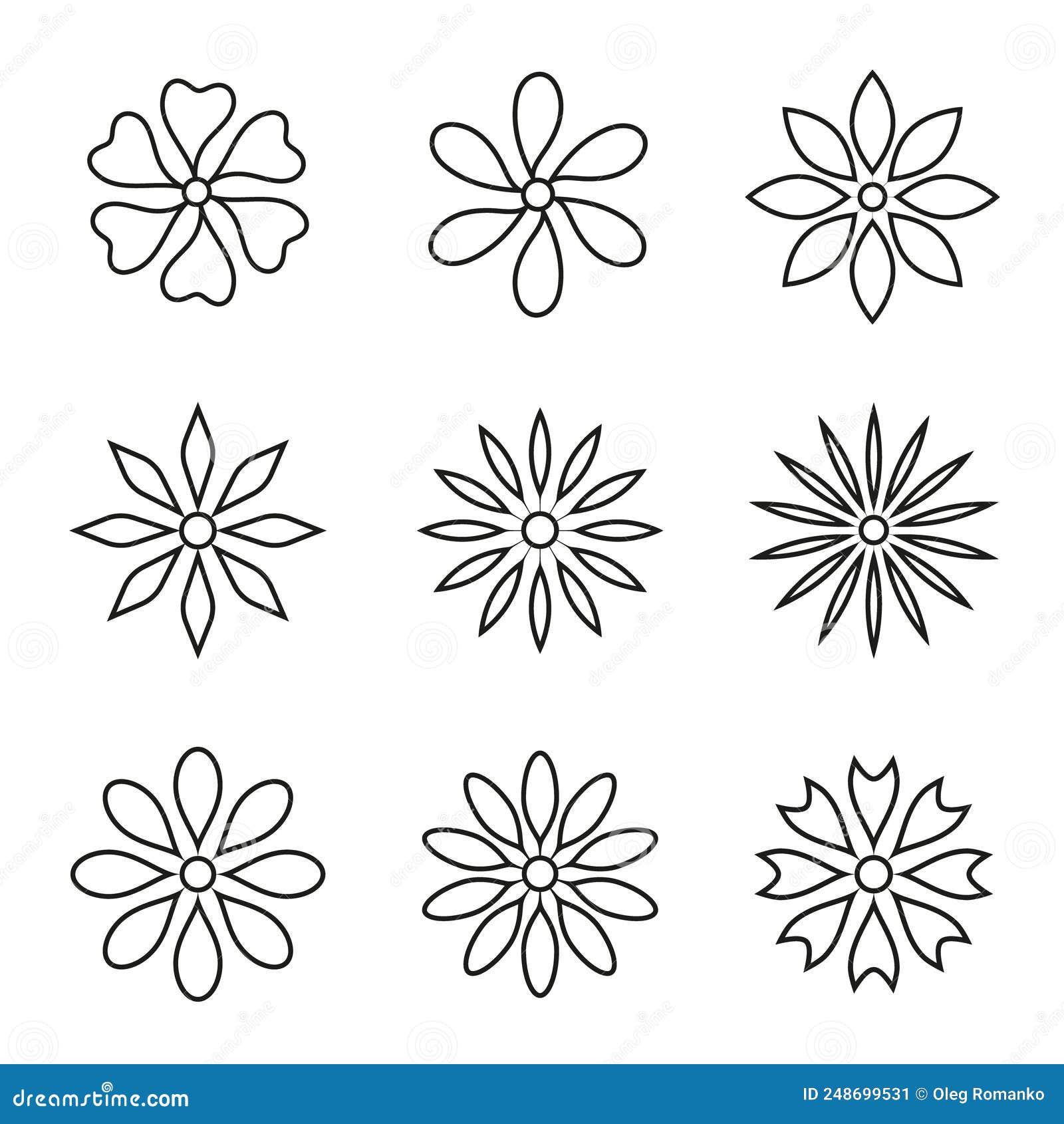 Vector White Flower with Black Stroke, Line Blooming Illustration ...
