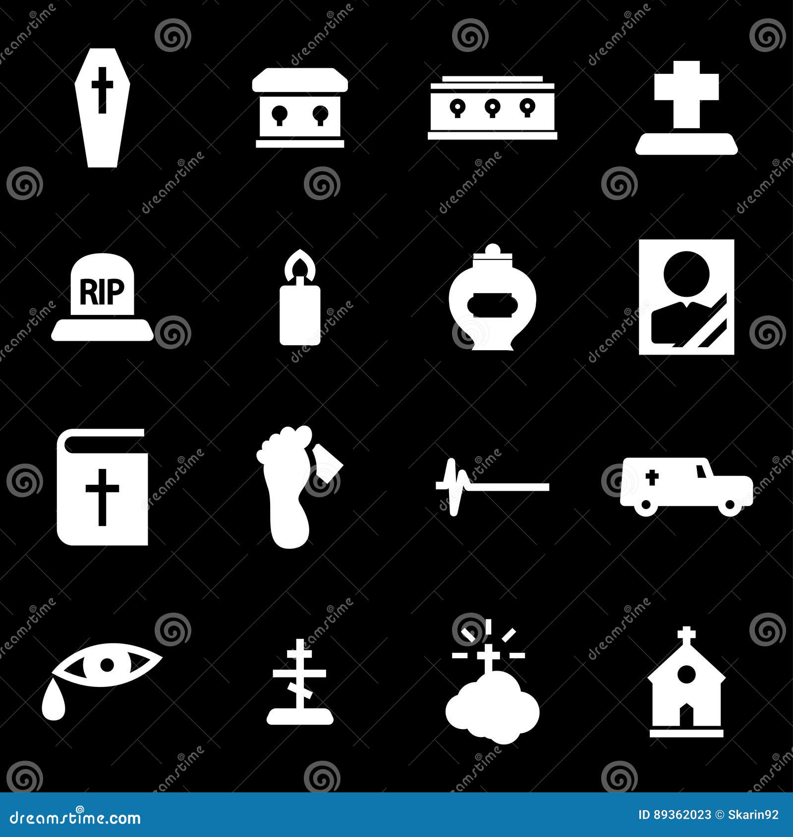 Vector White Funeral Icons Set Stock Vector - Illustration of dead ...