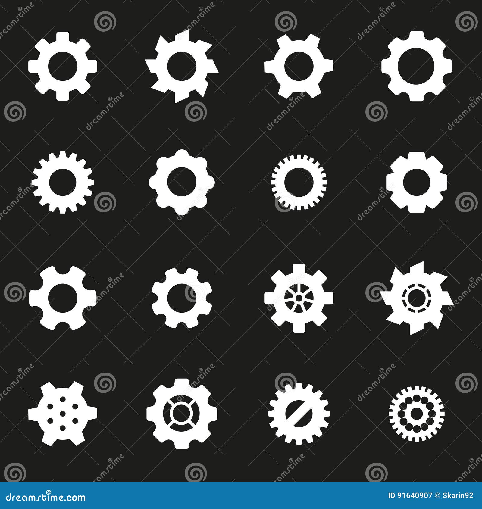 Vector White Gear Icons Set Stock Illustration - Illustration of ...