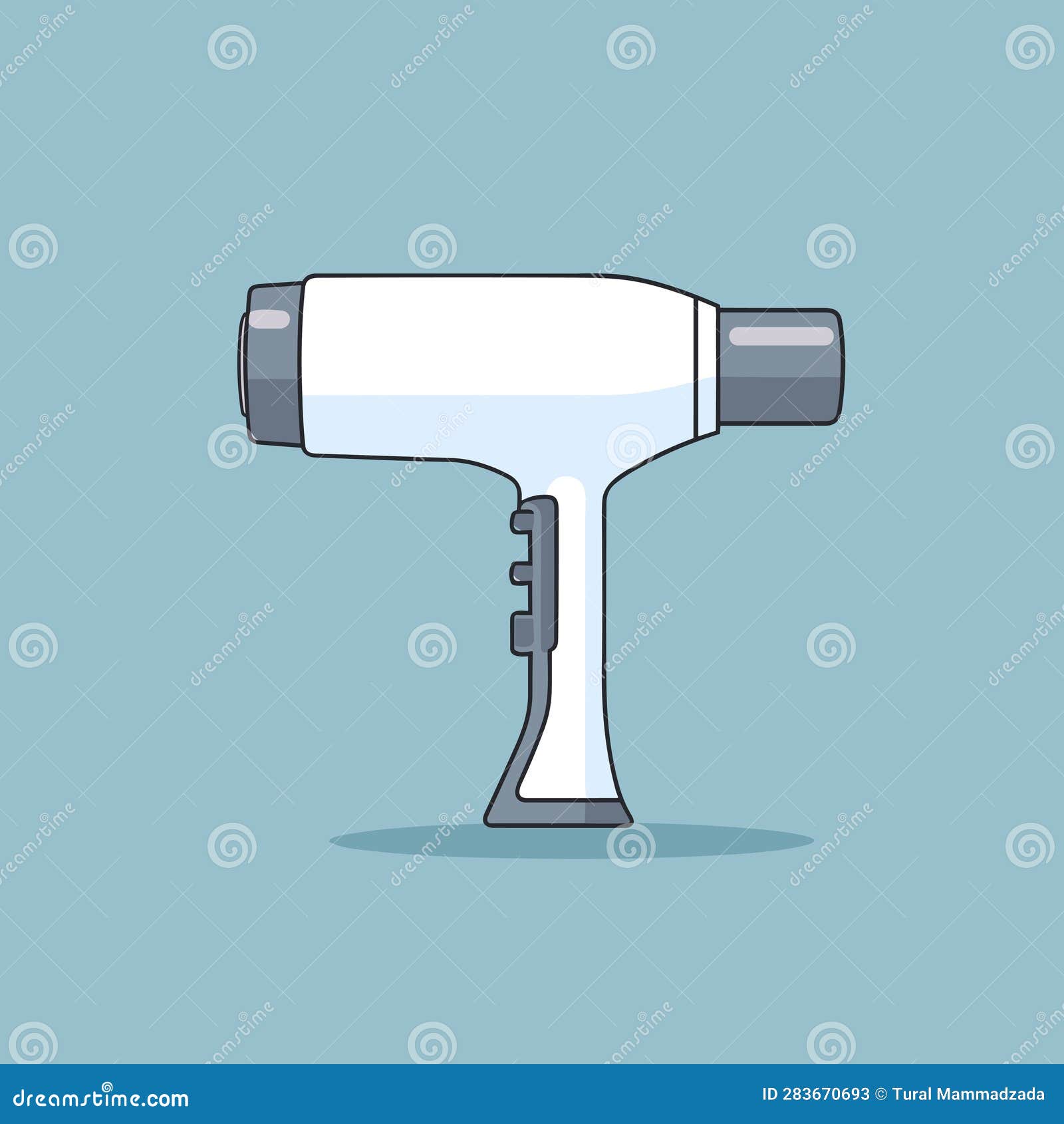 Vector Of A White Hair Dryer On A Blue Background With A Flat And
