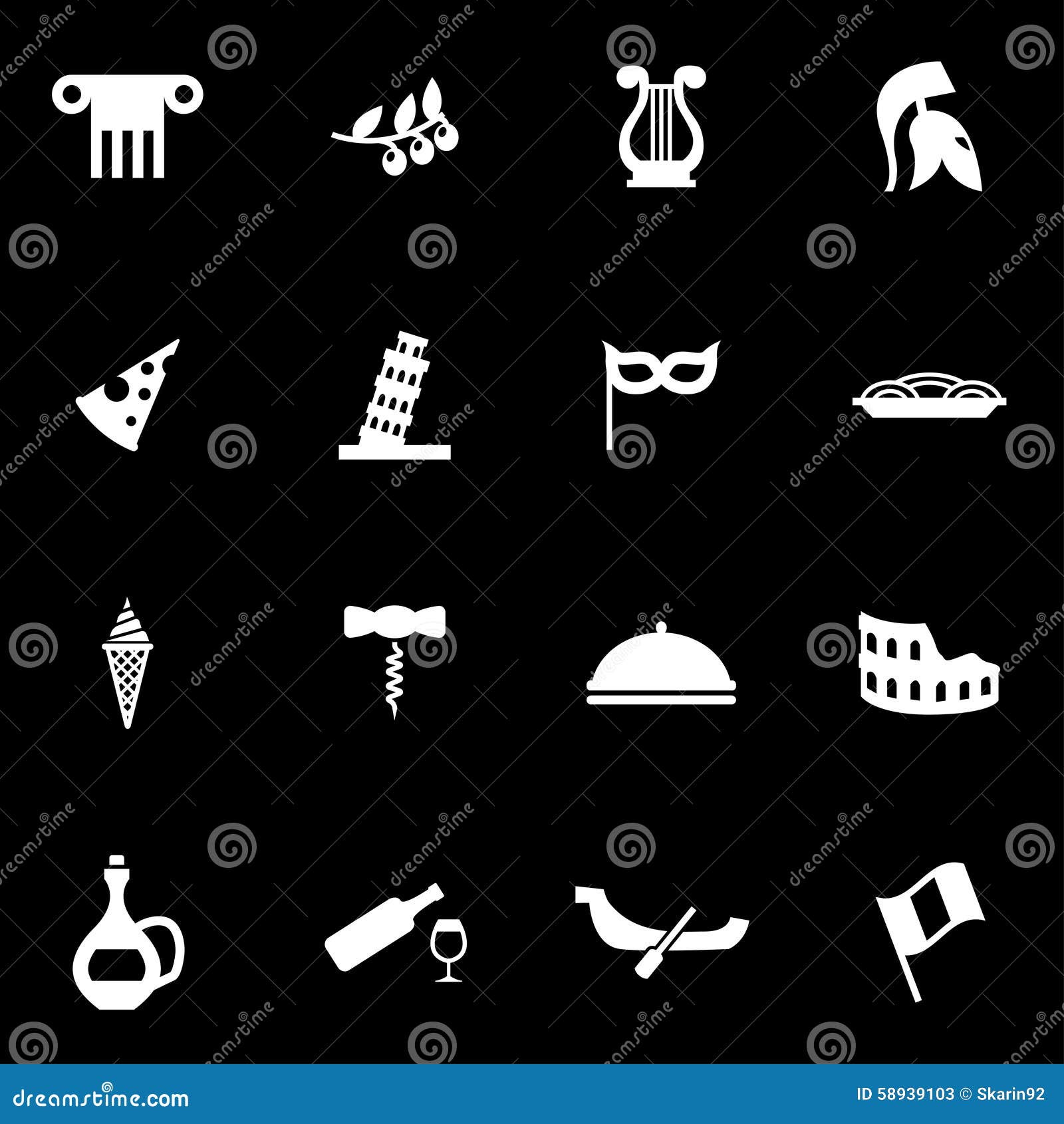 Vector White Italian Icon Set Stock Illustration - Illustration of ...