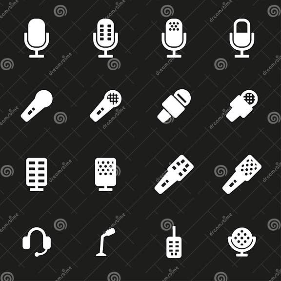 Vector White Microphone Icons Set Stock Illustration - Illustration of voice, sign: 91641050