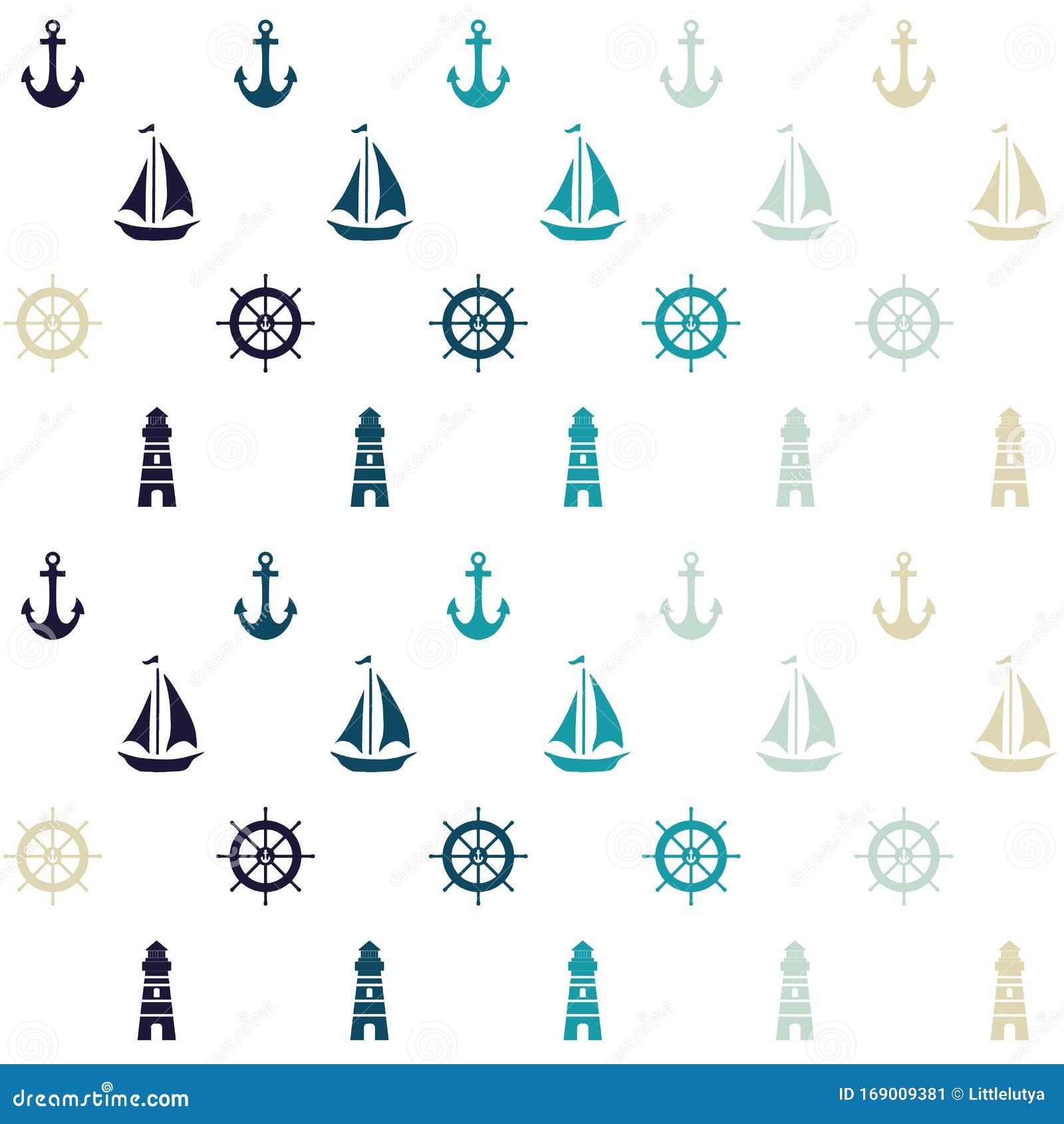 Vector White Nautical Elements Seamless Pattern Background Stock Vector ...