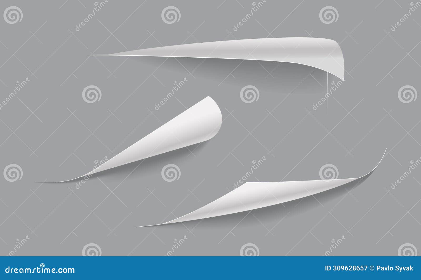 Vector White Paper Sheets with Bent Corners, Showcasing a Curling Edges ...