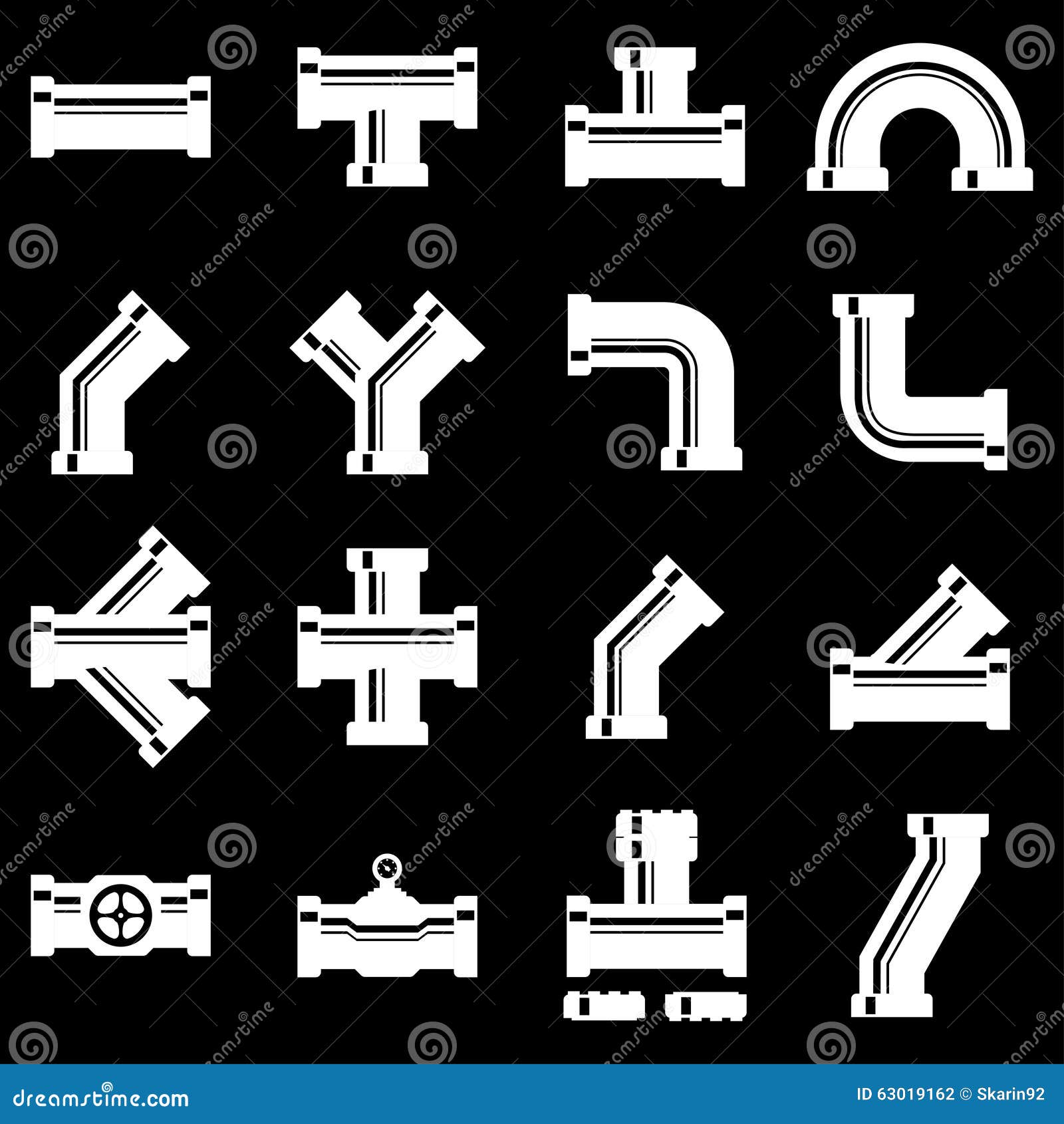 Pipe Fittings, Taps, Bends And Fittings. Isolated Silhouette. Spare ...