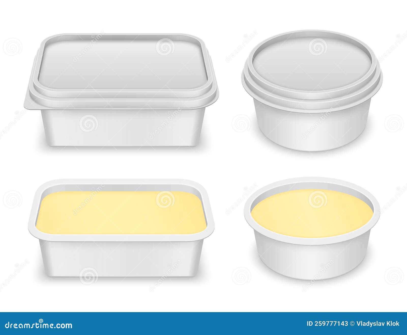 Vector White Rectangular and Round Containers for Butter Stock Vector ...